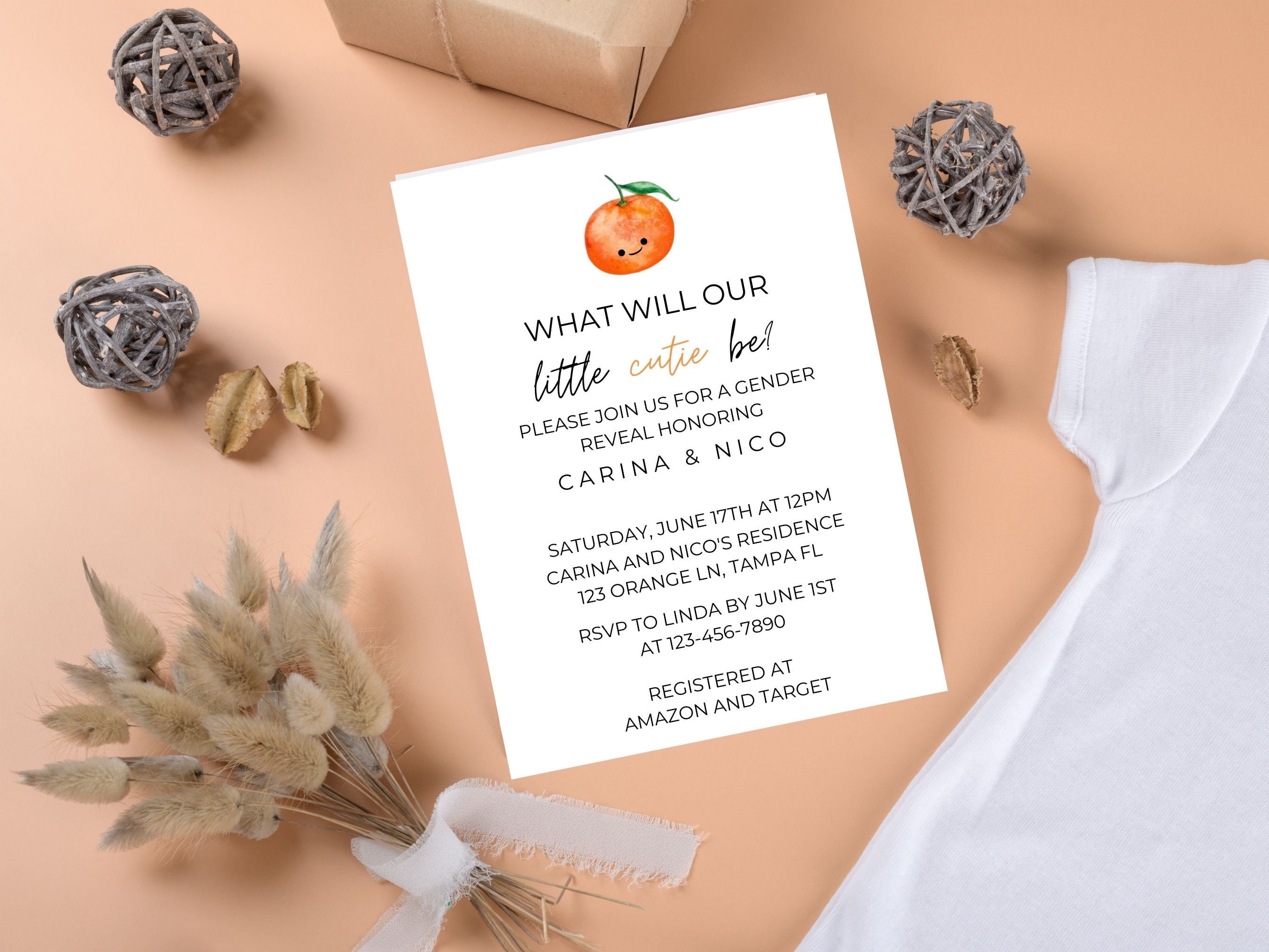 Editable Orange Gender Reveal Invitation | What Will Cutie Be ...