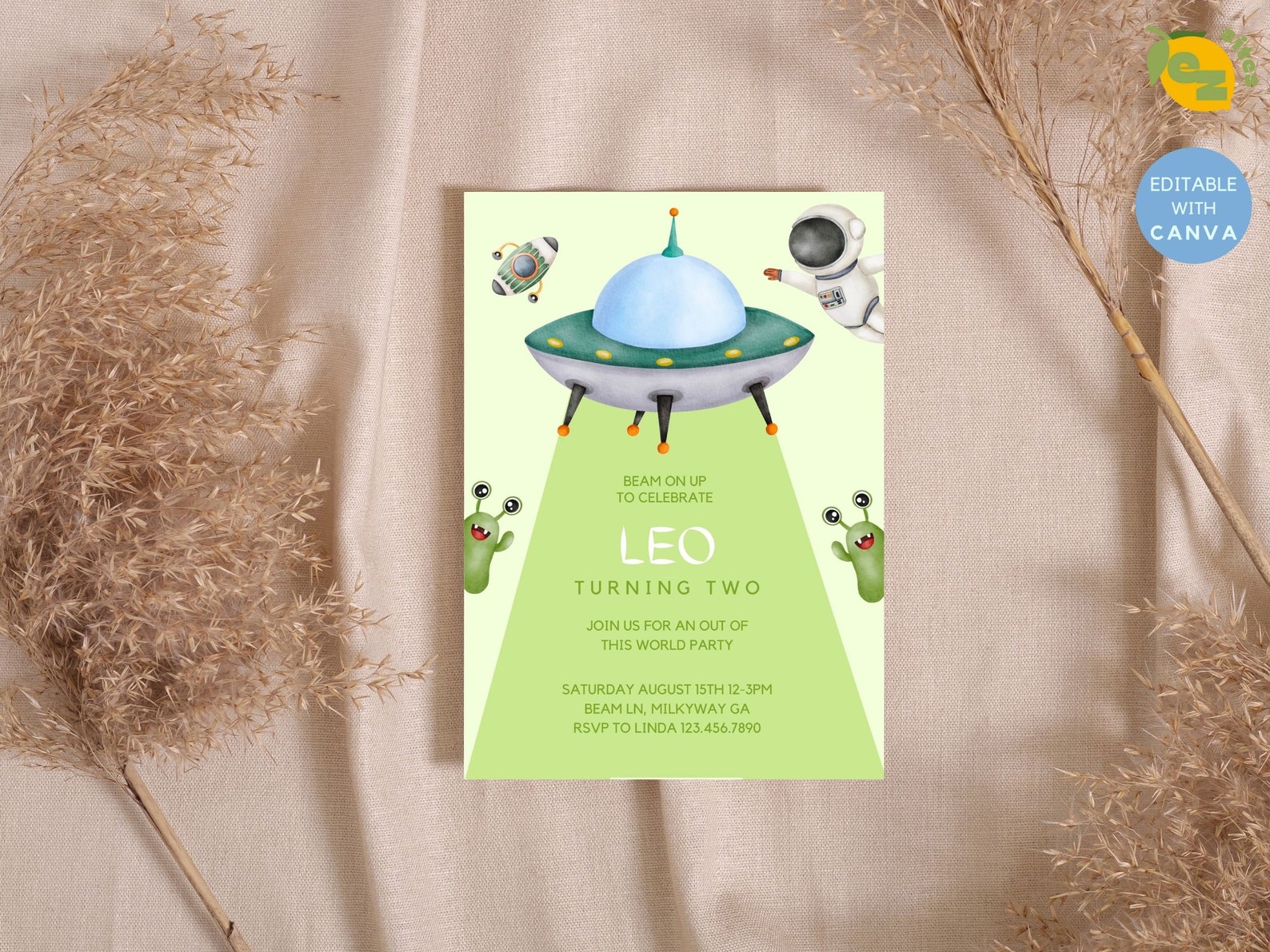 Editable Boys Alien Birthday Invitation | UFO Green Birthday Party ...