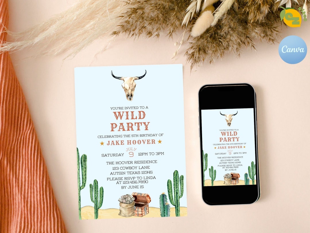 Wild West Birthday Invitation Cowboy Birthday Party Template - Etsy