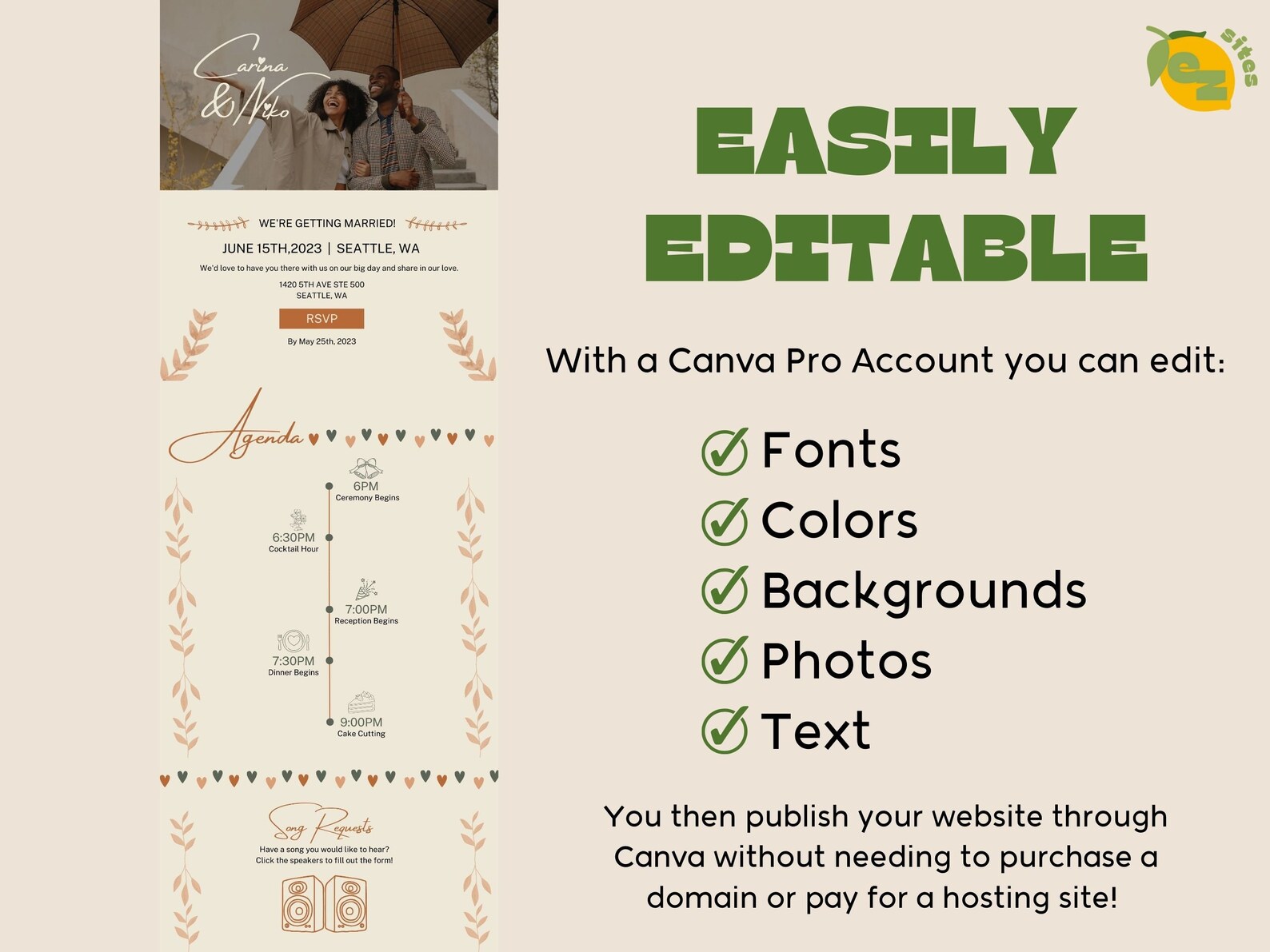 Carina Wedding Canva Website Template | Boho Editable Wedding Website ...