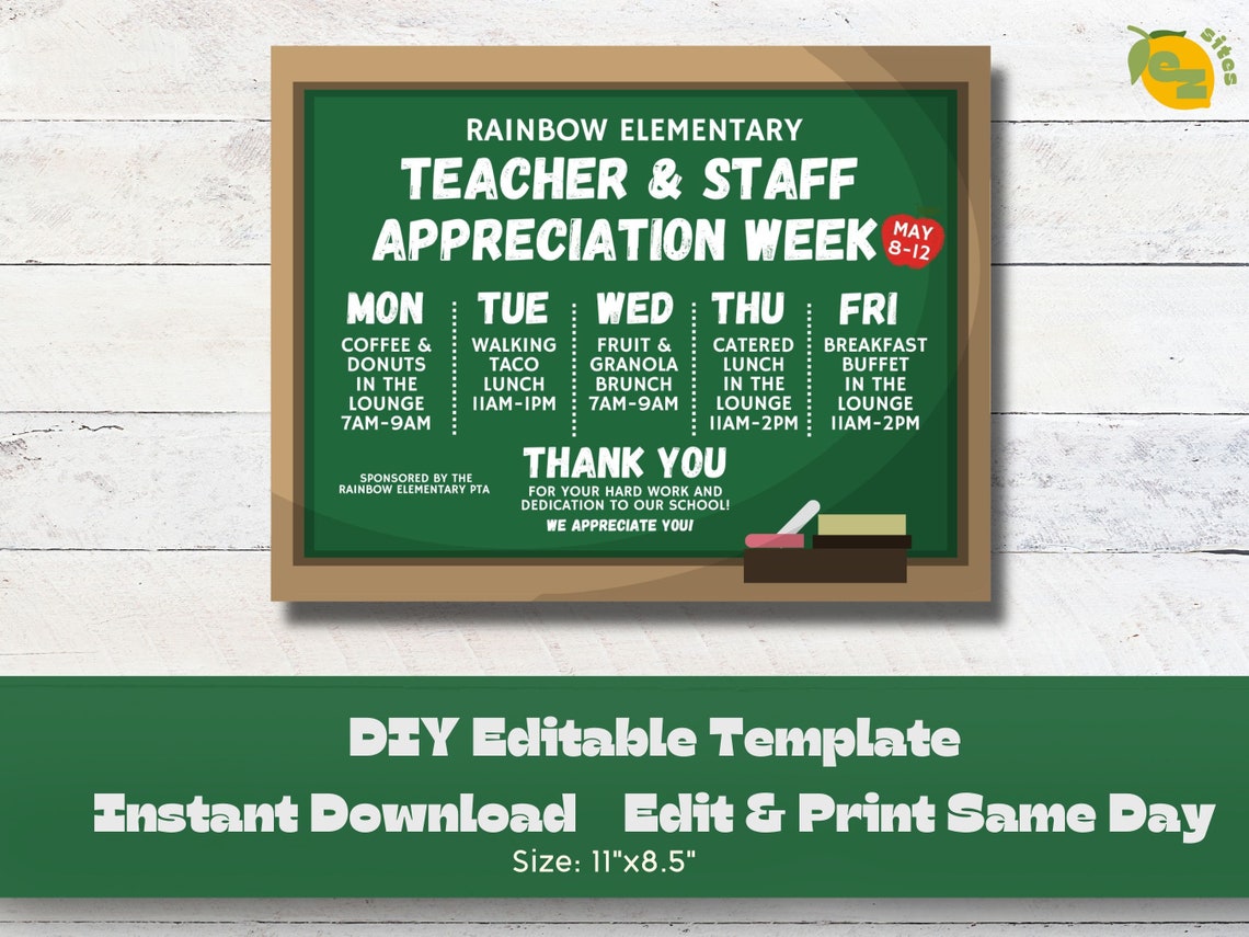 Editable Teacher Appreciation Week Flyer: School Event Schedule (canva ...