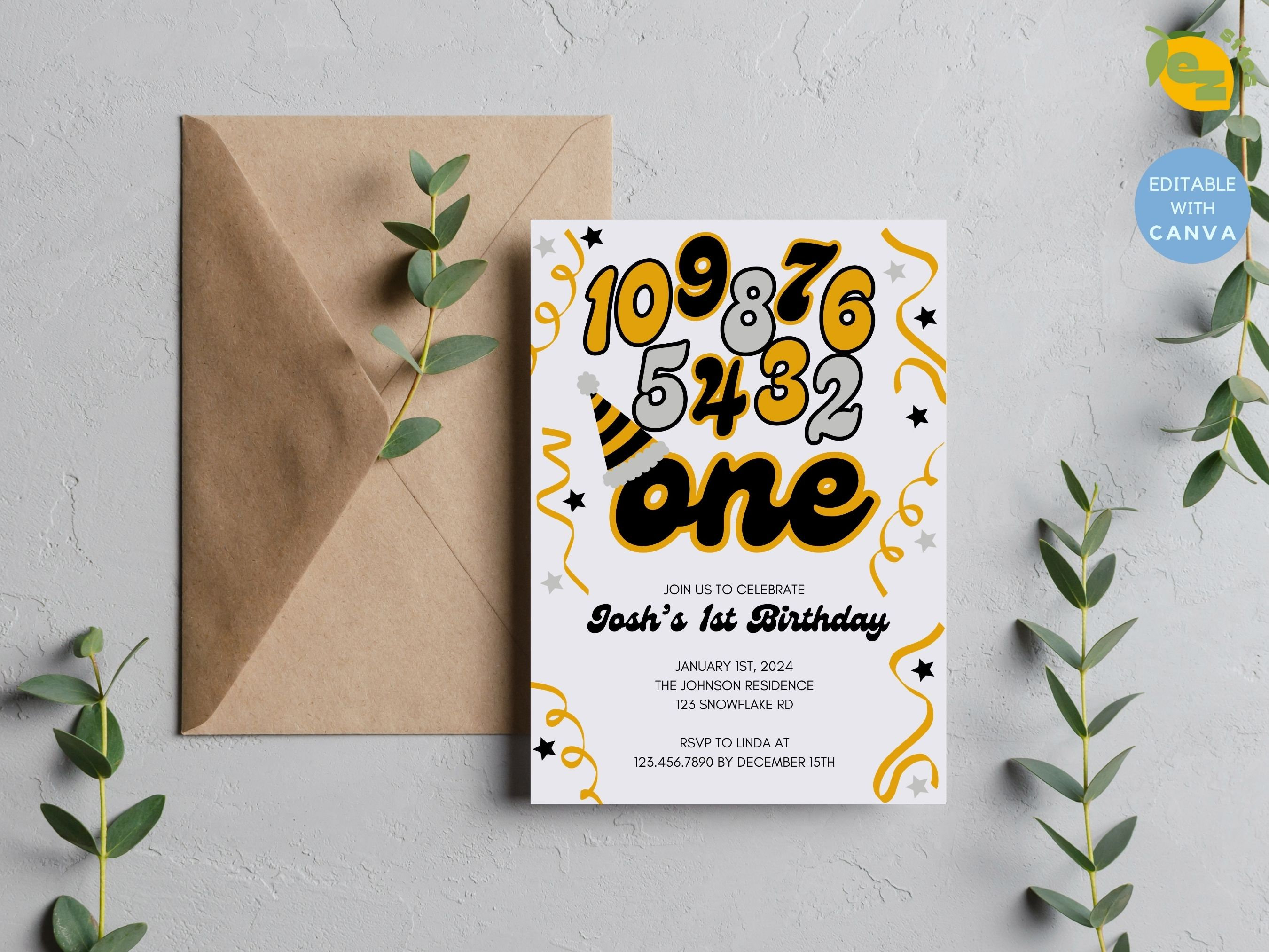 Editable Countdown to One Birthday Invitation New Year Baby First ...