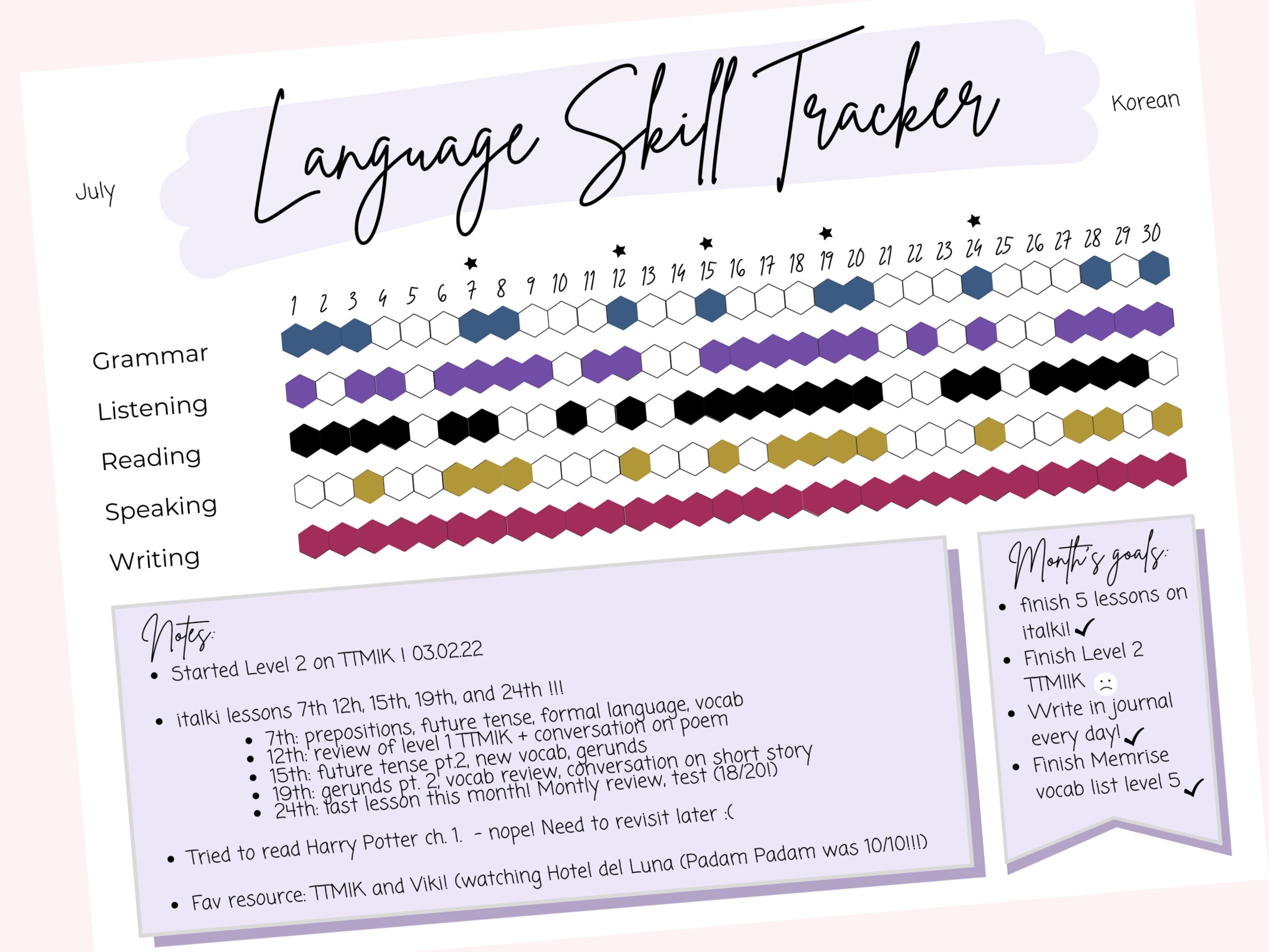 Monthly Language Skill Tracker | Language Tracker, Monthly Skill ...