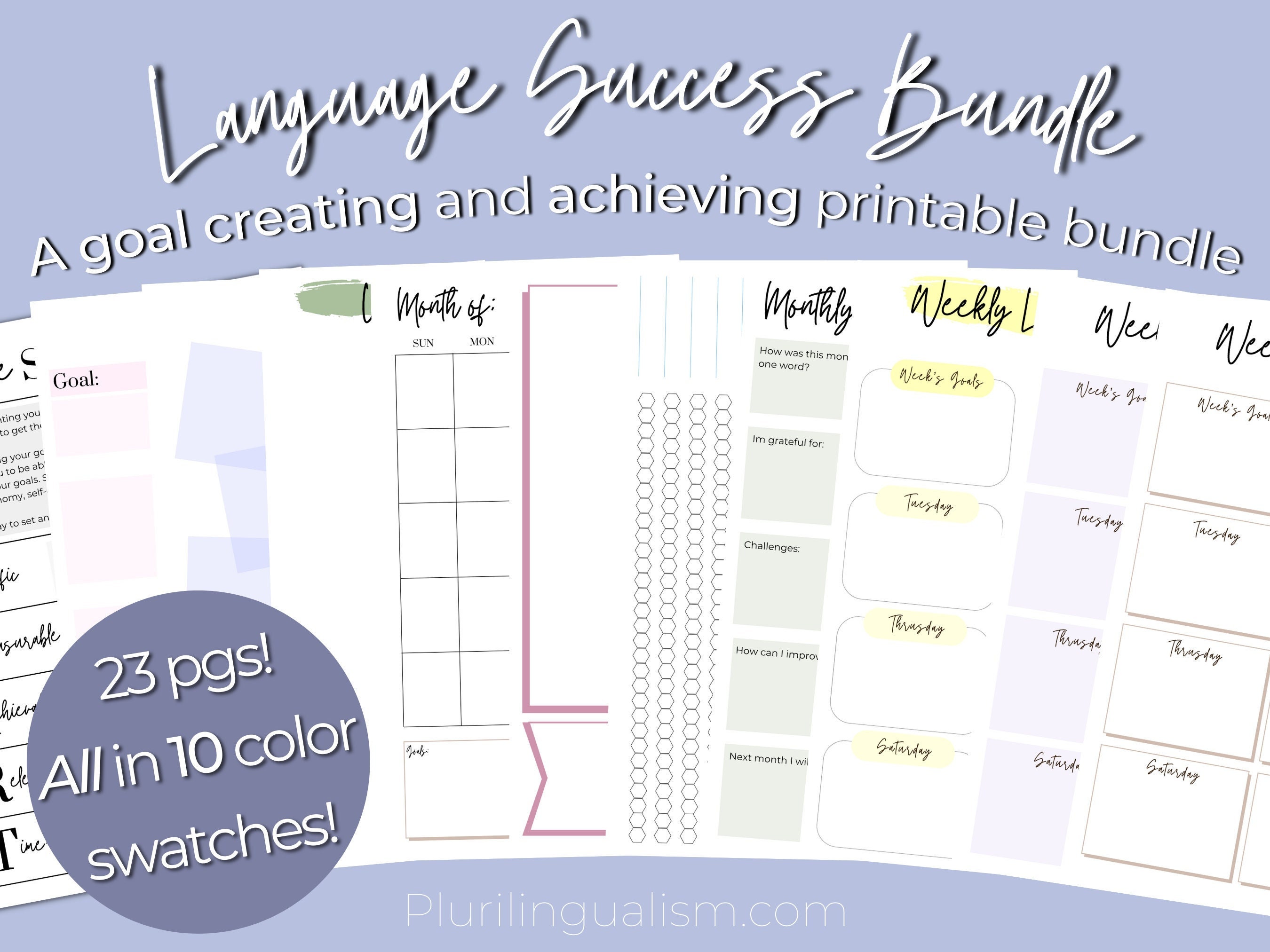 Language Success Printable Bundle | Language Goal Setting Printable ...