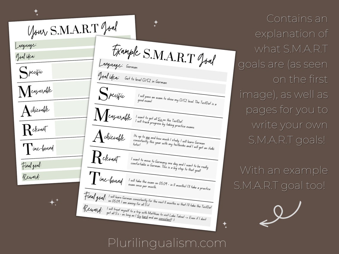 SMART Language Goals Printable Goal Help, Foreign Language Goal Tracker ...