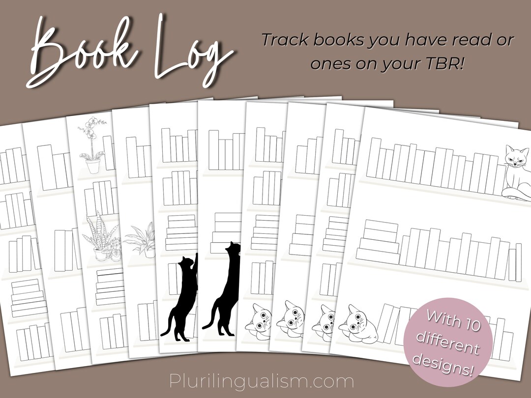Book Tracker Printable Book Log, Bookshelf With Cats, Simple Book Log ...