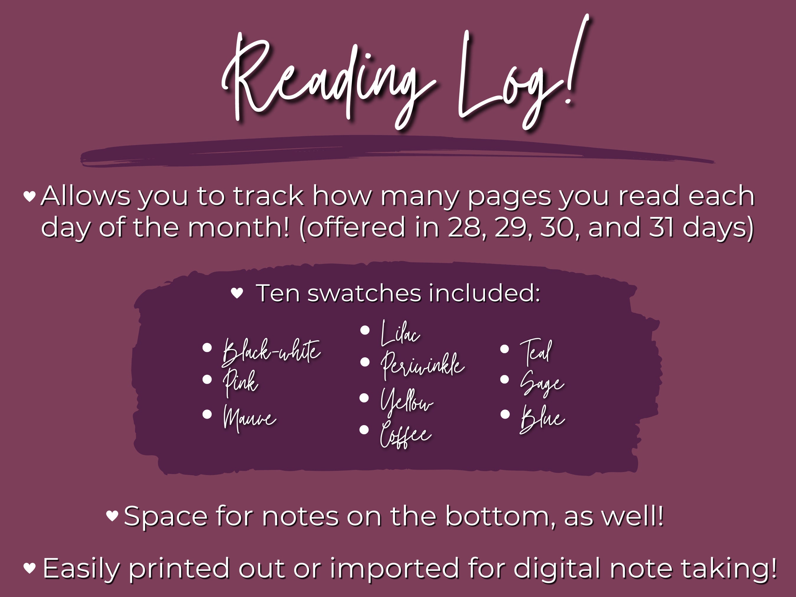 Page Log for Readers Page Tracker, Booklover Printable, Reading ...