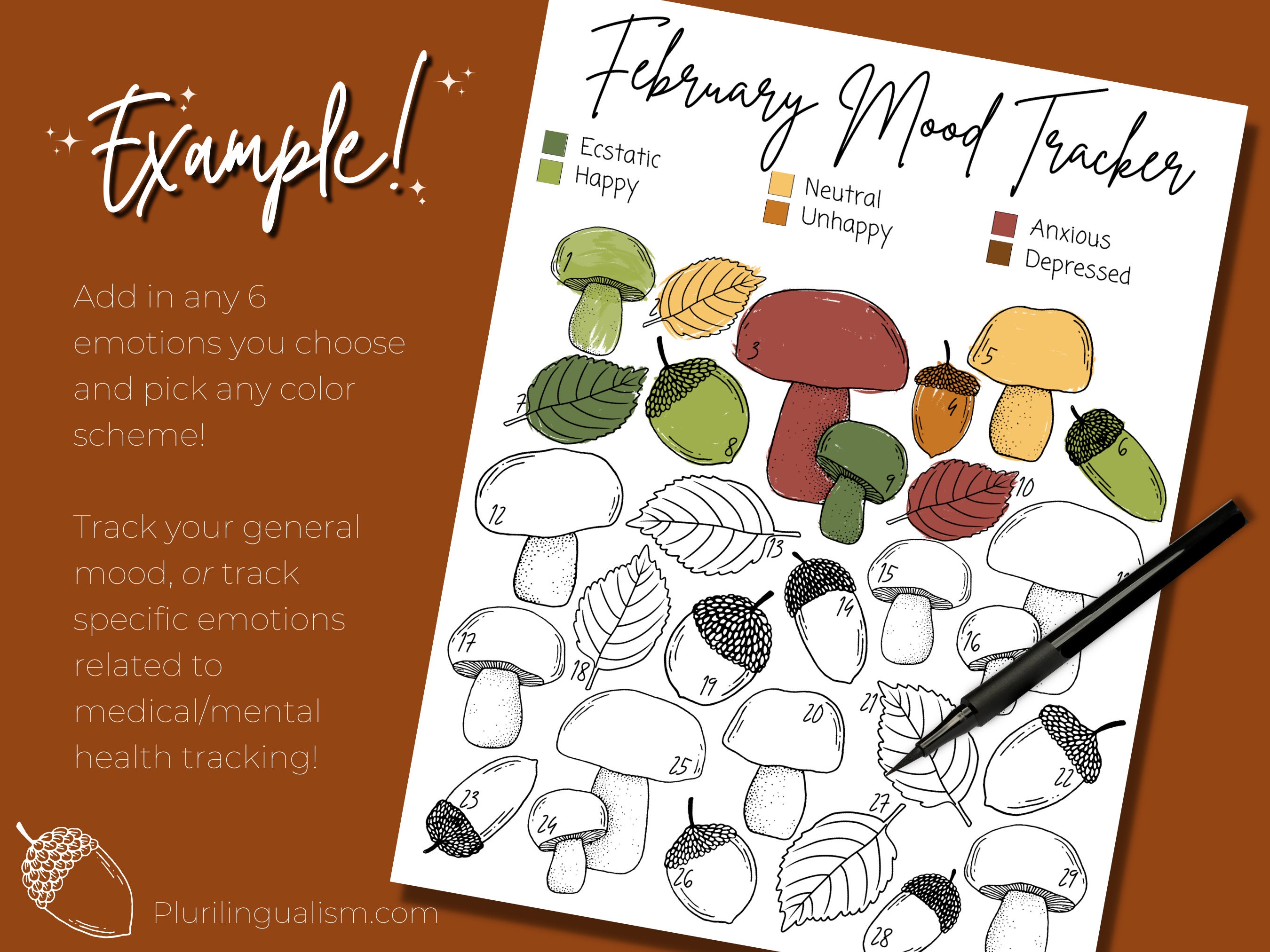 Woodland Mood Tracker Printable Emotion Monthly Tracker, PDF, Mental ...