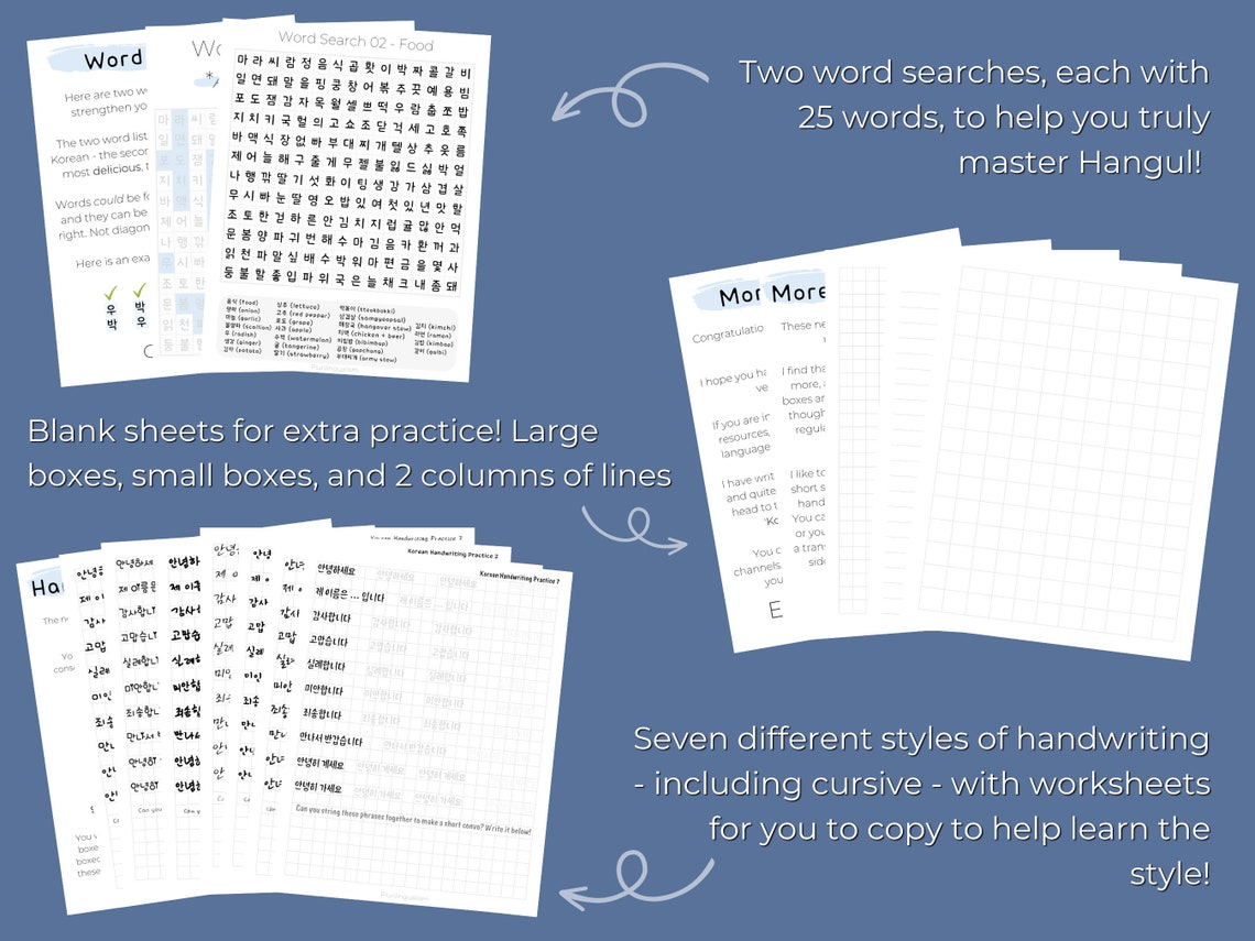 Korean Alphabet (hangul) Printable Bundle | Beginner Korean Worksheet ...