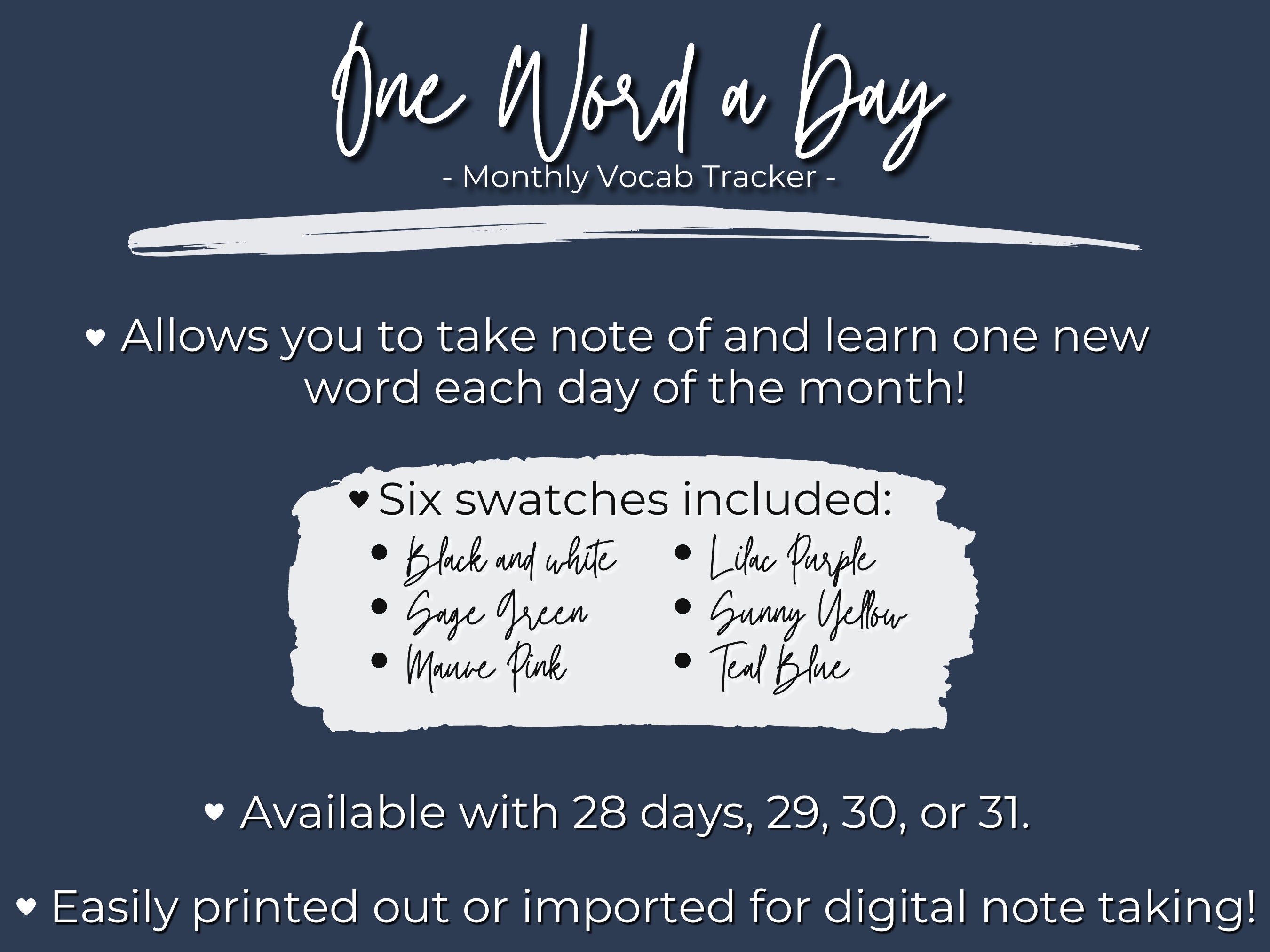 One Word a Day! Vocabulary Tracker | Monthly Vocab Tracker, Language ...