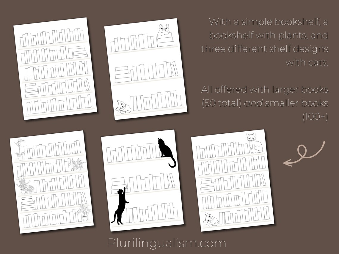 Book Tracker Printable Book Log, Bookshelf With Cats, Simple Book Log ...