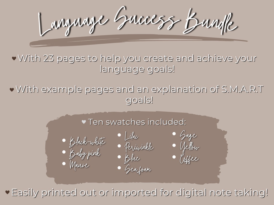 Language Success Printable Bundle Language Goal Setting Printable ...