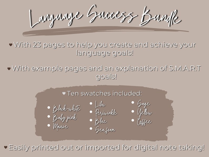 Language Success Printable Bundle | Language Goal Setting Printable ...