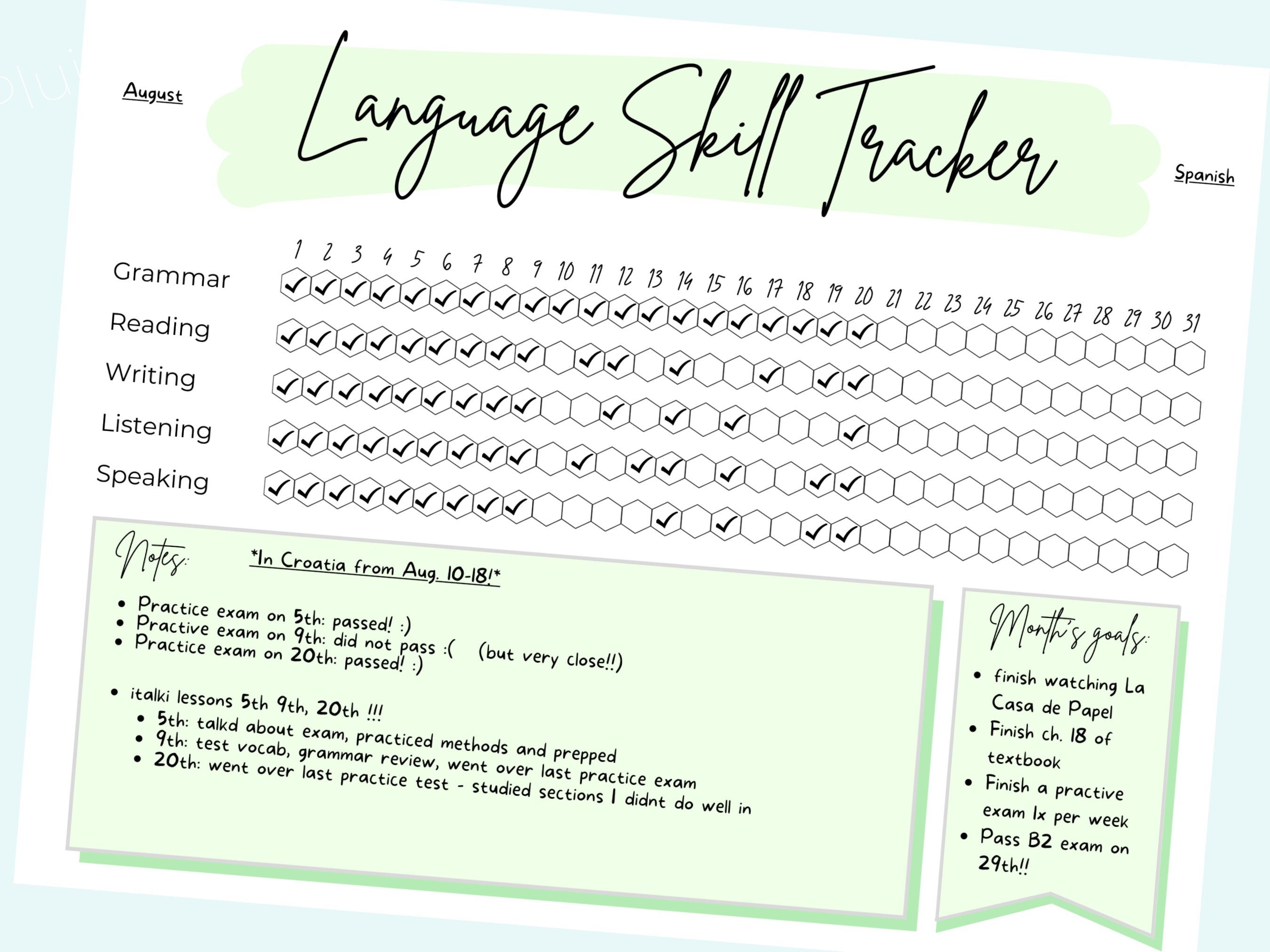 Monthly Language Skill Tracker | Language Tracker, Monthly Skill ...