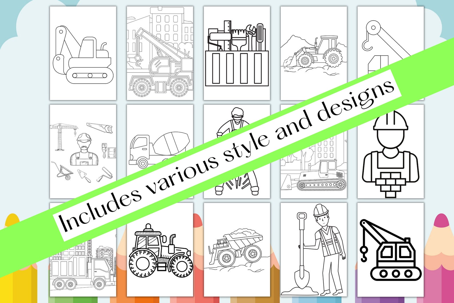 55 Printable Construction Colouring Pages - Digital Download ...
