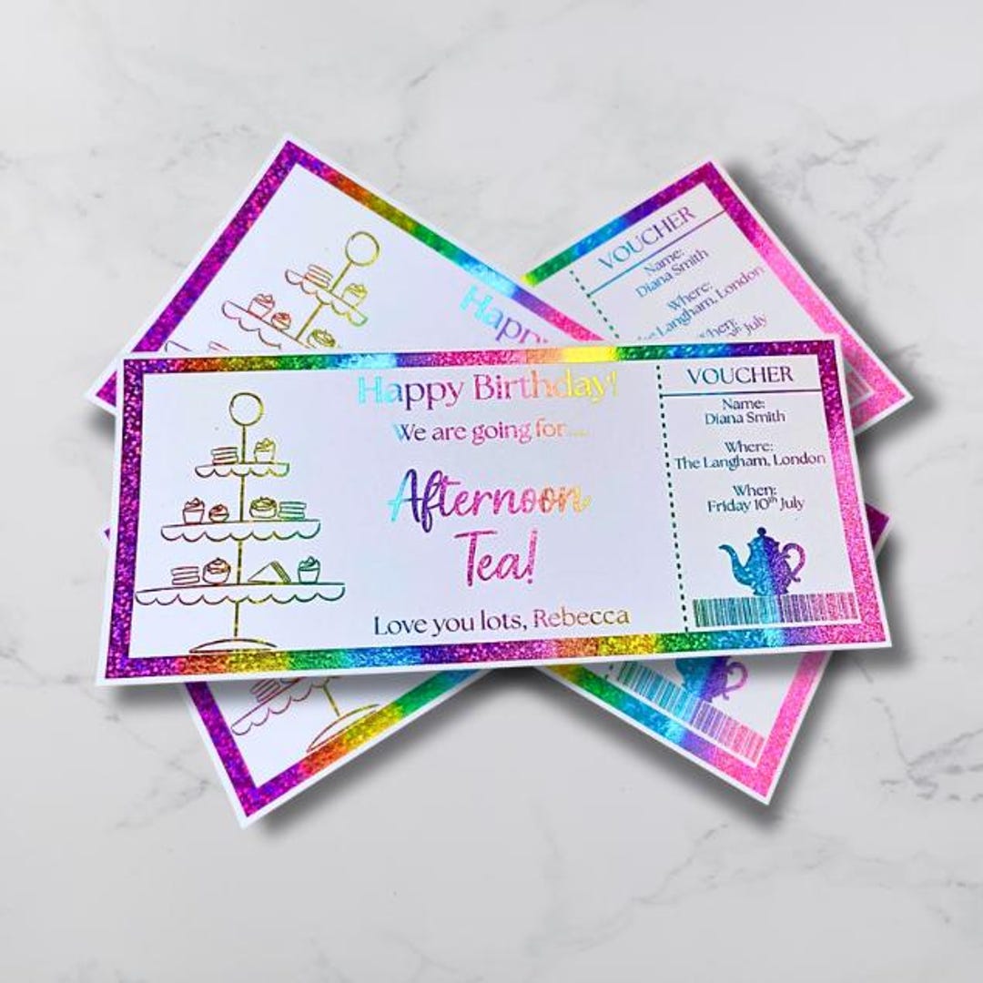 Personalised Afternoon Tea Gift Voucher I Foil Ticket I Mum Gift - Etsy
