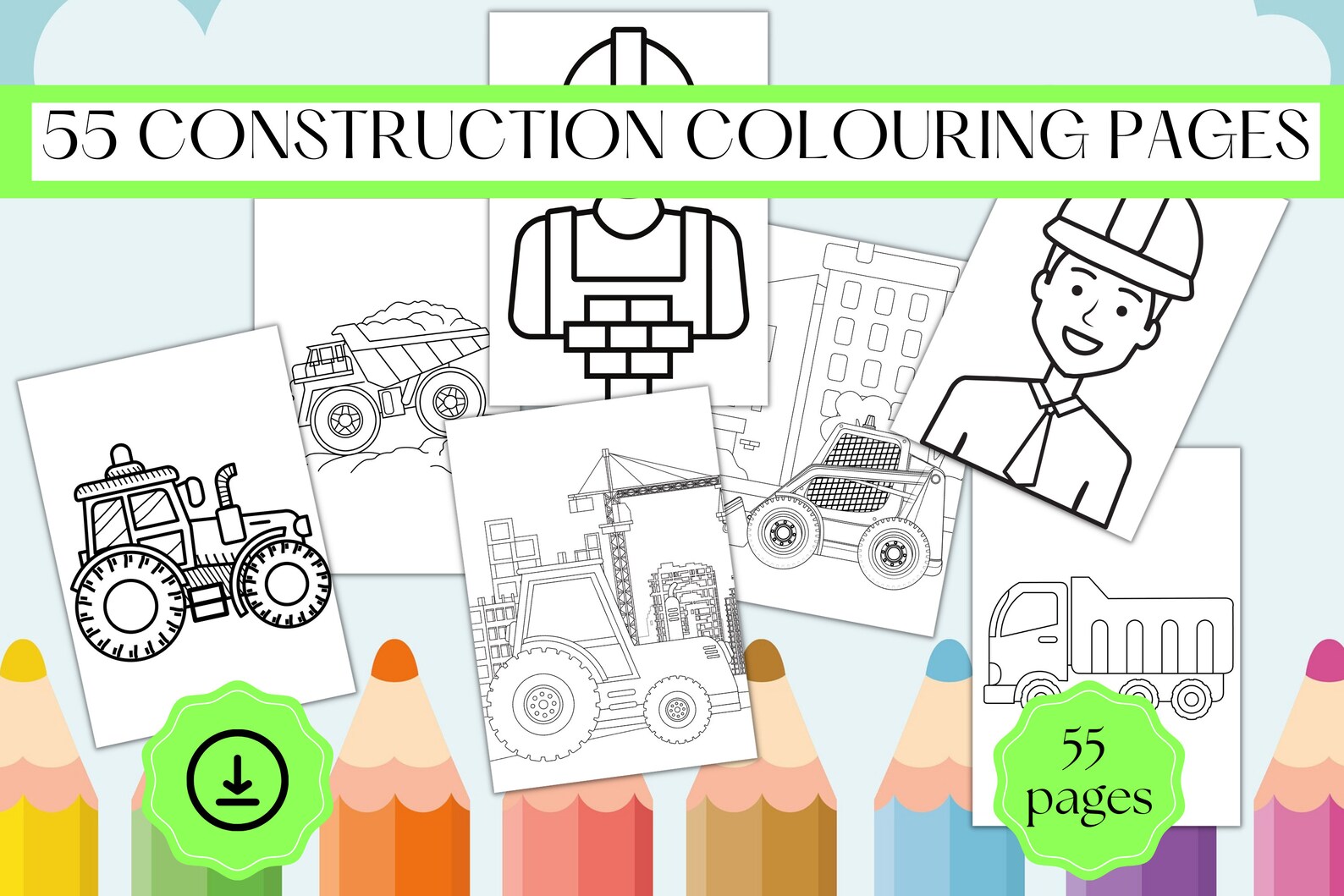 55 Printable Construction Colouring Pages - Digital Download ...