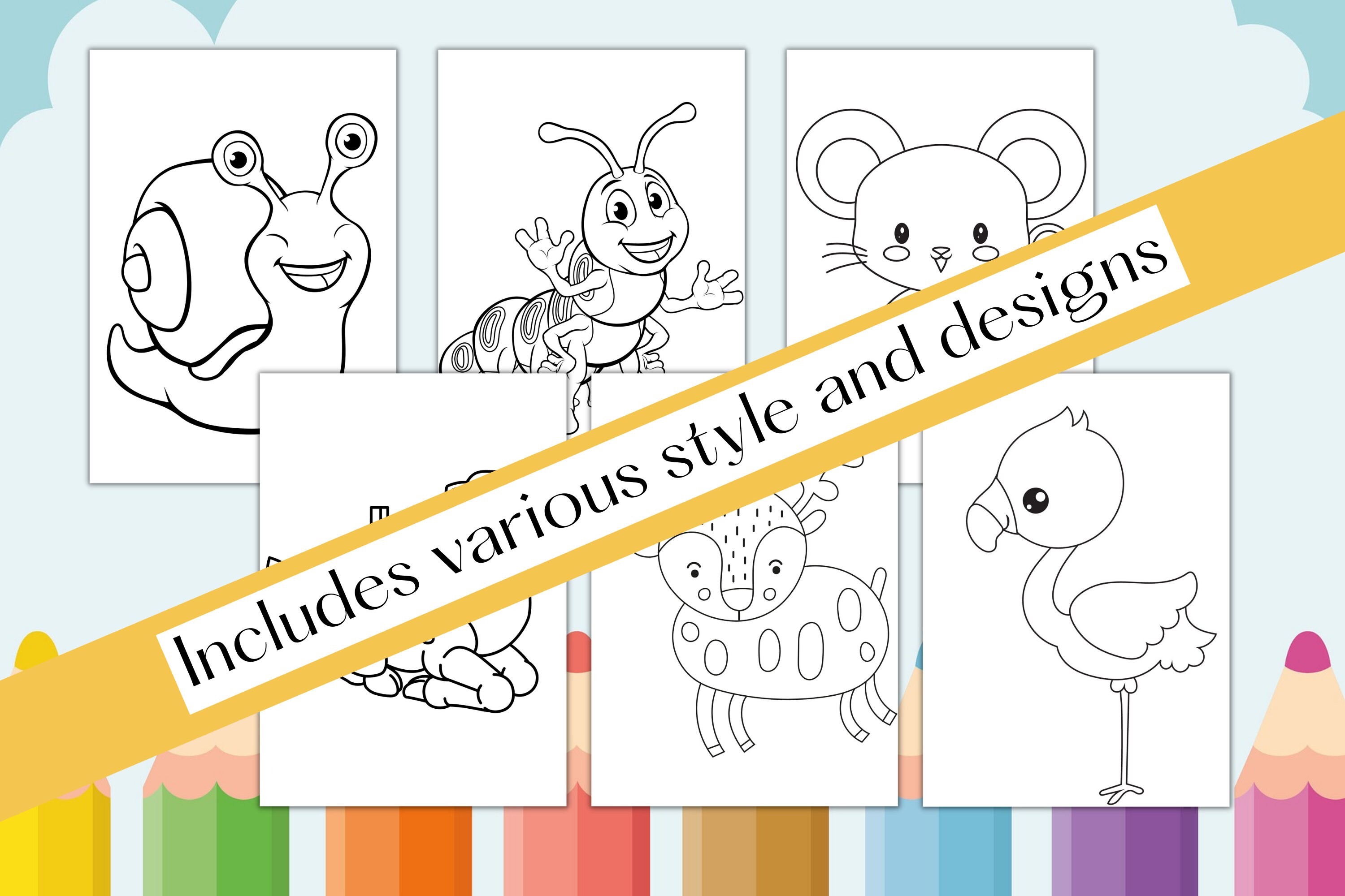 50 Printable Animal and Insect Colouring Pages Digital PDF Download ...