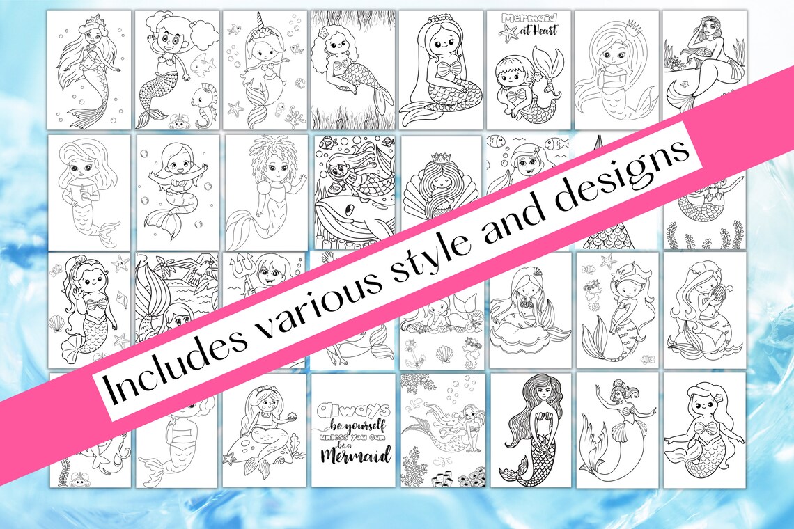 50 Printable Mermaid Colouring Pages Digital PDF Download Mermaid Games ...