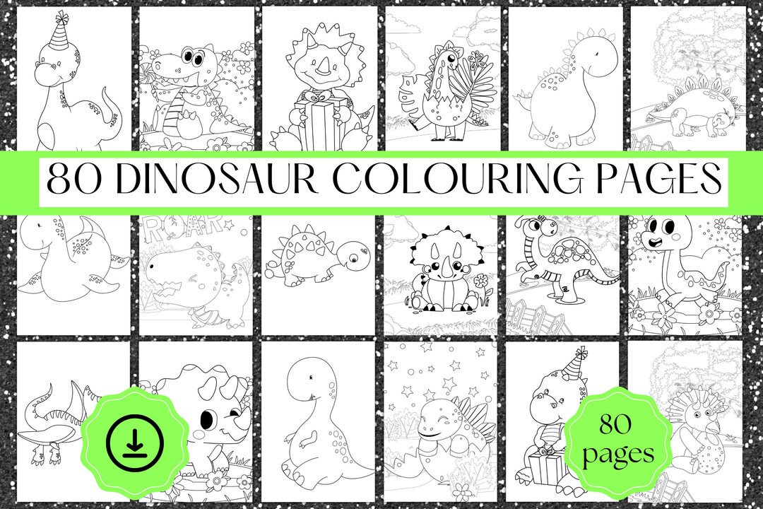 80 Printable Dinosaur Colouring Pages - Digital PDF Download - Dinosaur ...