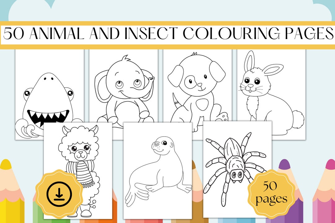 50 Printable Animal and Insect Colouring Pages Digital PDF Download ...