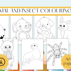 50 Printable Animal and Insect Colouring Pages Digital PDF Download ...