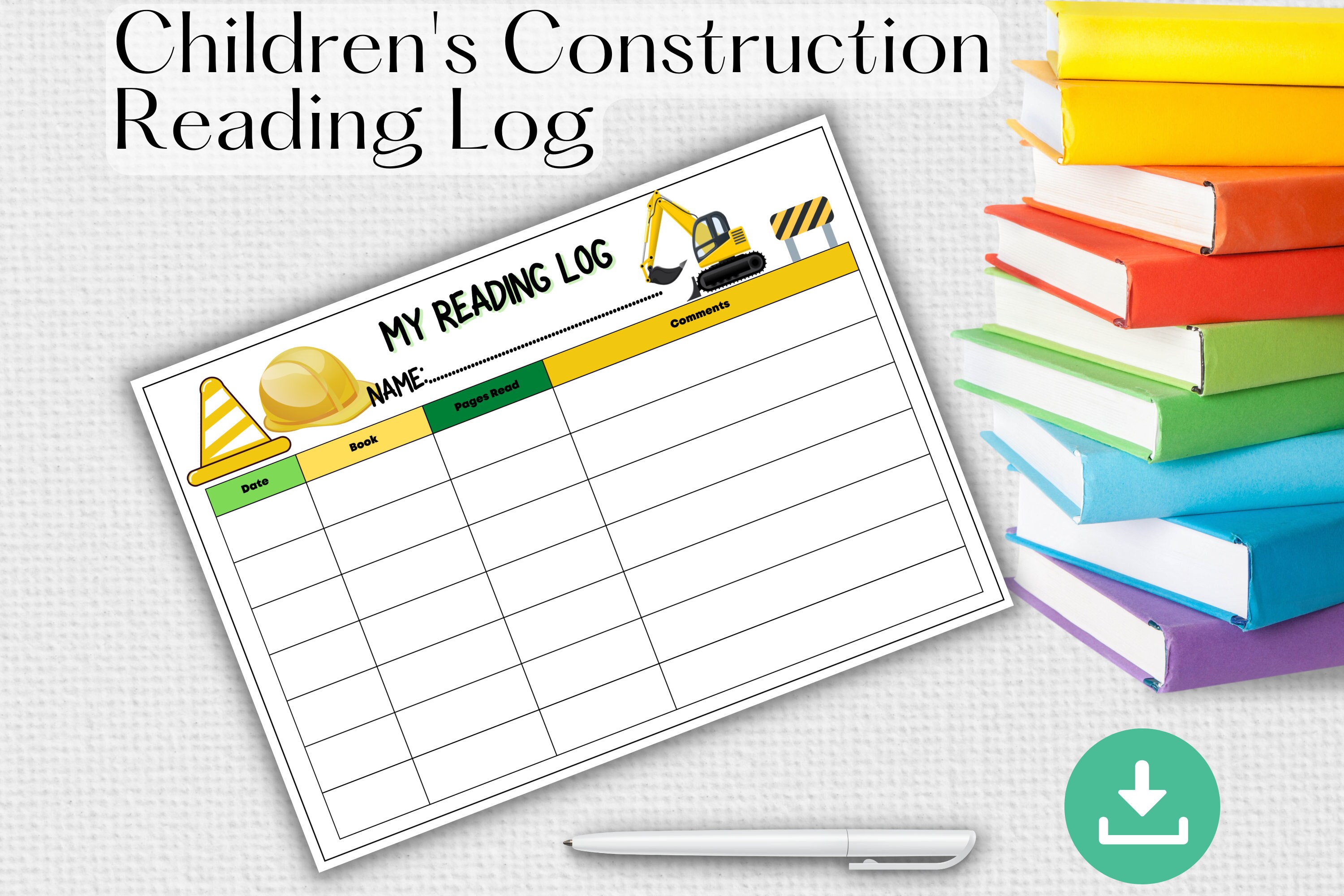 Printable Childrens Homework Reading Journal, Reading Log Book, Reading ...