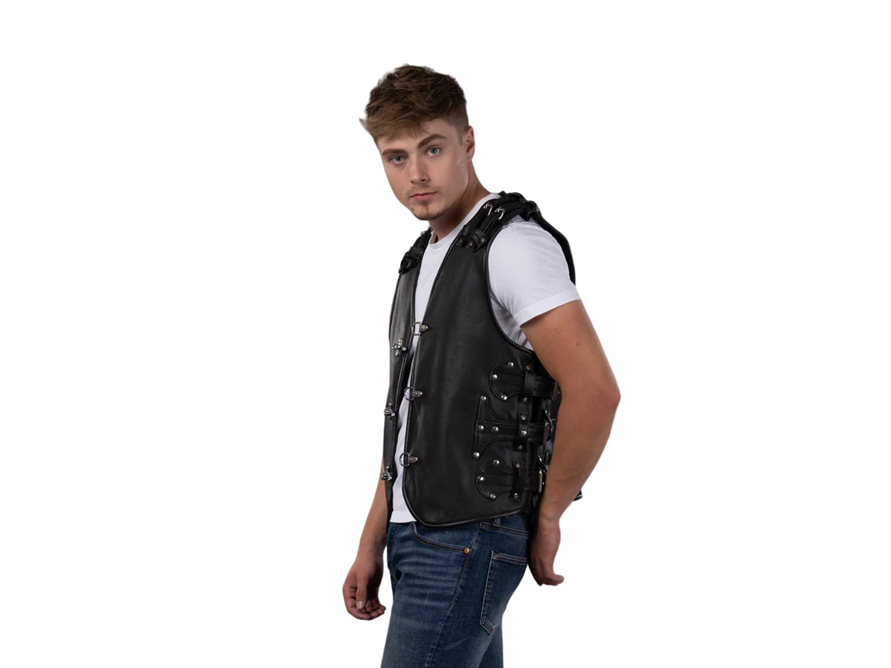 Men's Rocker Leather Vest Buckle Strap Leather Vest, Unleash Your ...