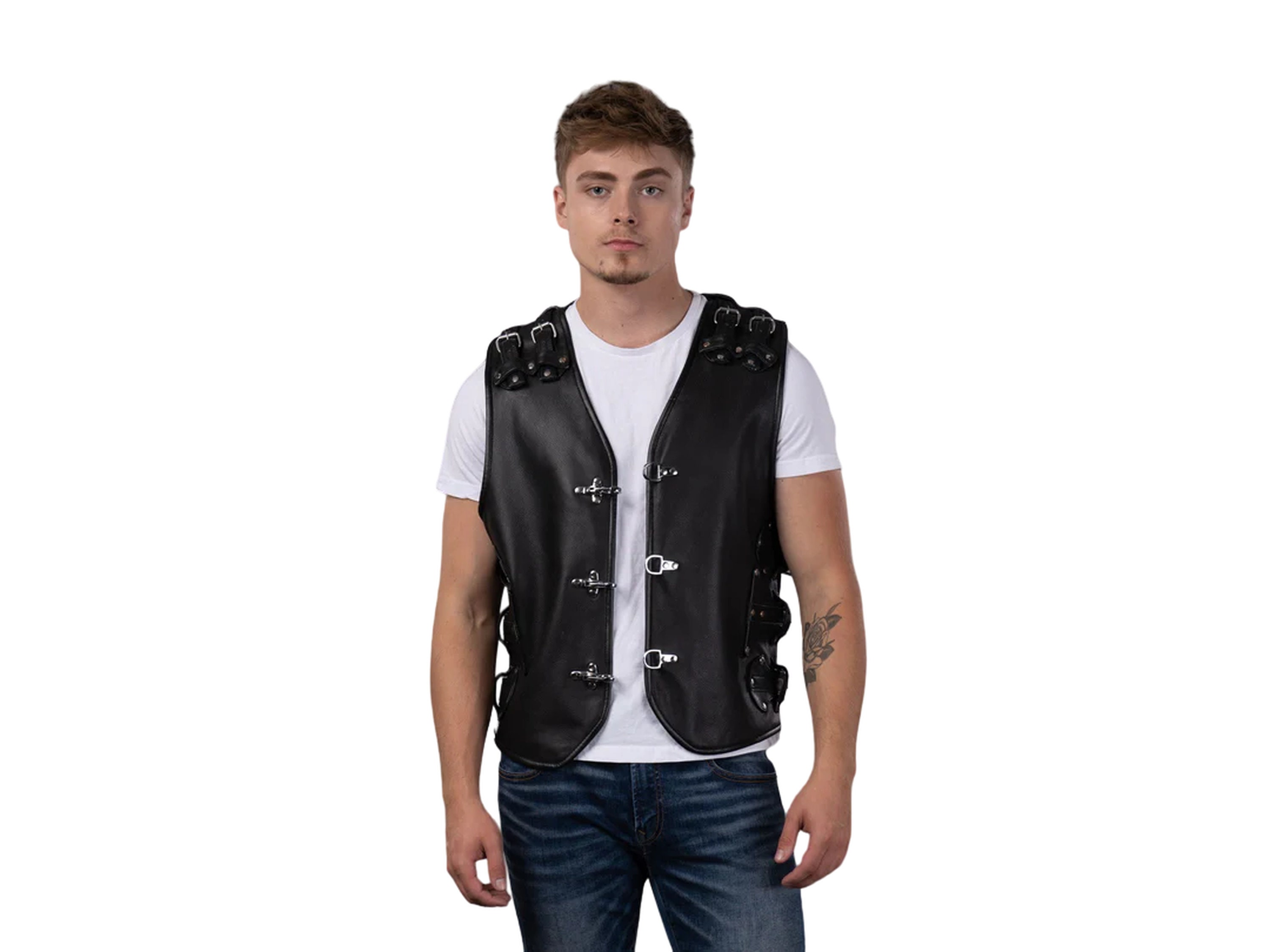 Men's Rocker Leather Vest Buckle Strap Leather Vest, Unleash Your ...