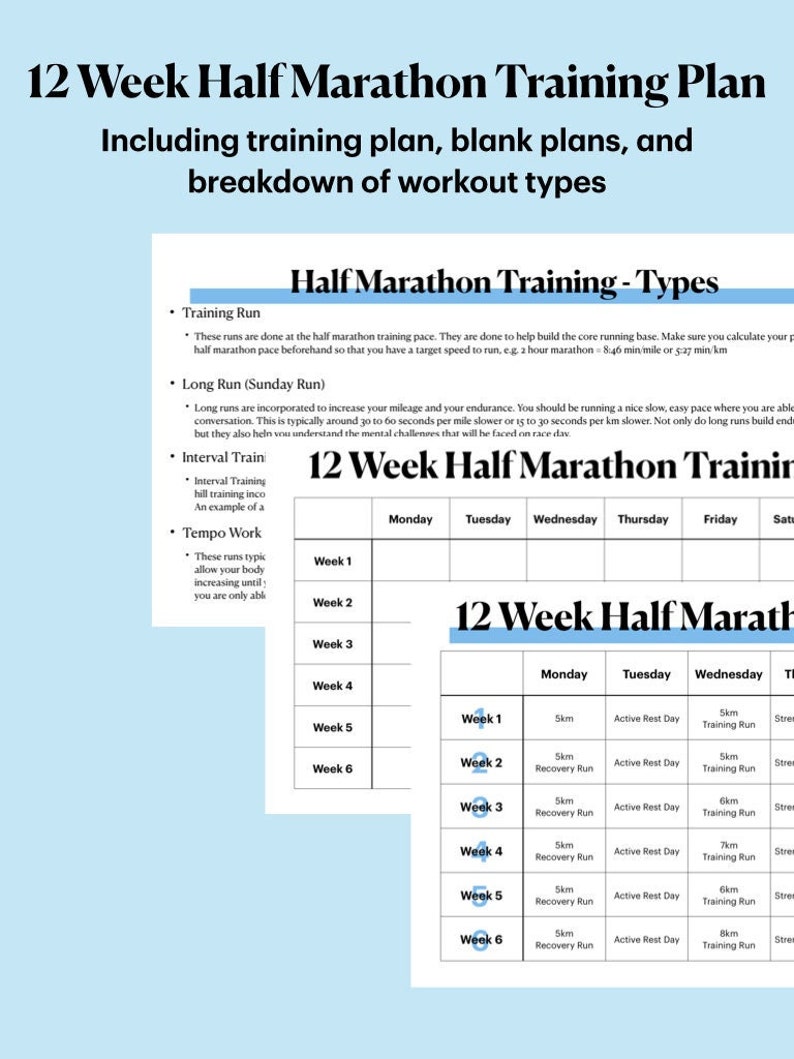 12 Week Half Marathon Training Plan Bundle - Running Journal/plan ...