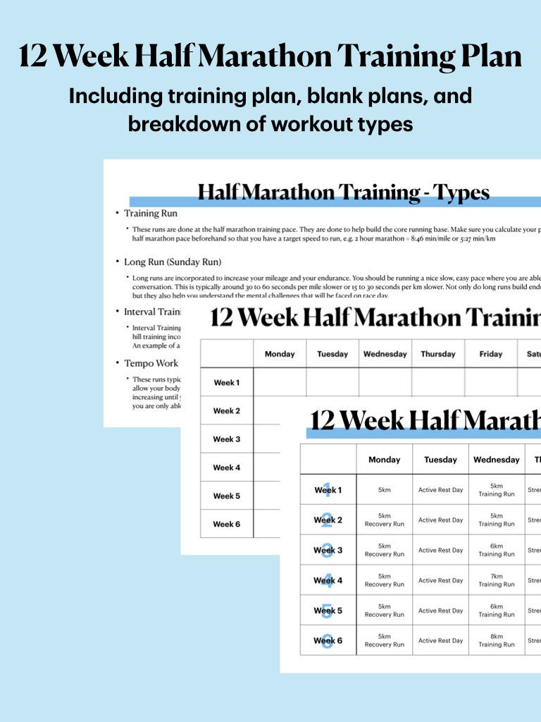 12 Week Half Marathon Training Plan Bundle - Running Journal/plan ...