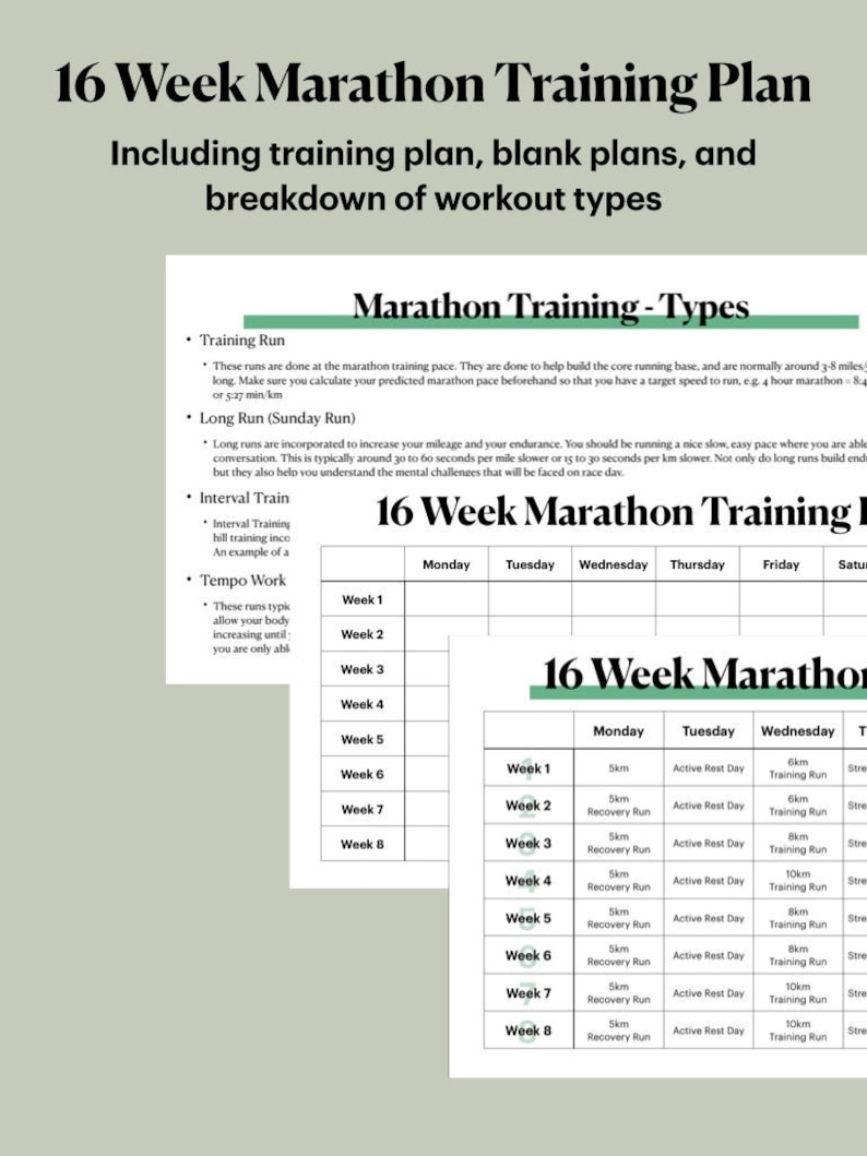 16 Week Marathon Training Plan Bundle - Running Journal/plan, Running ...