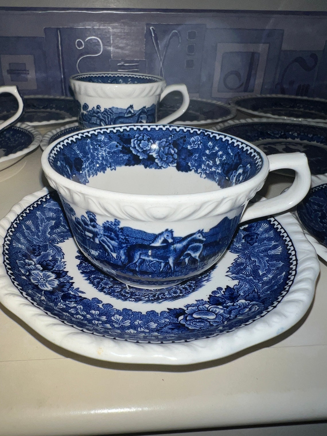 17 X Adams Ironstone English Scenic Plates Cups Saucers Blue - Etsy