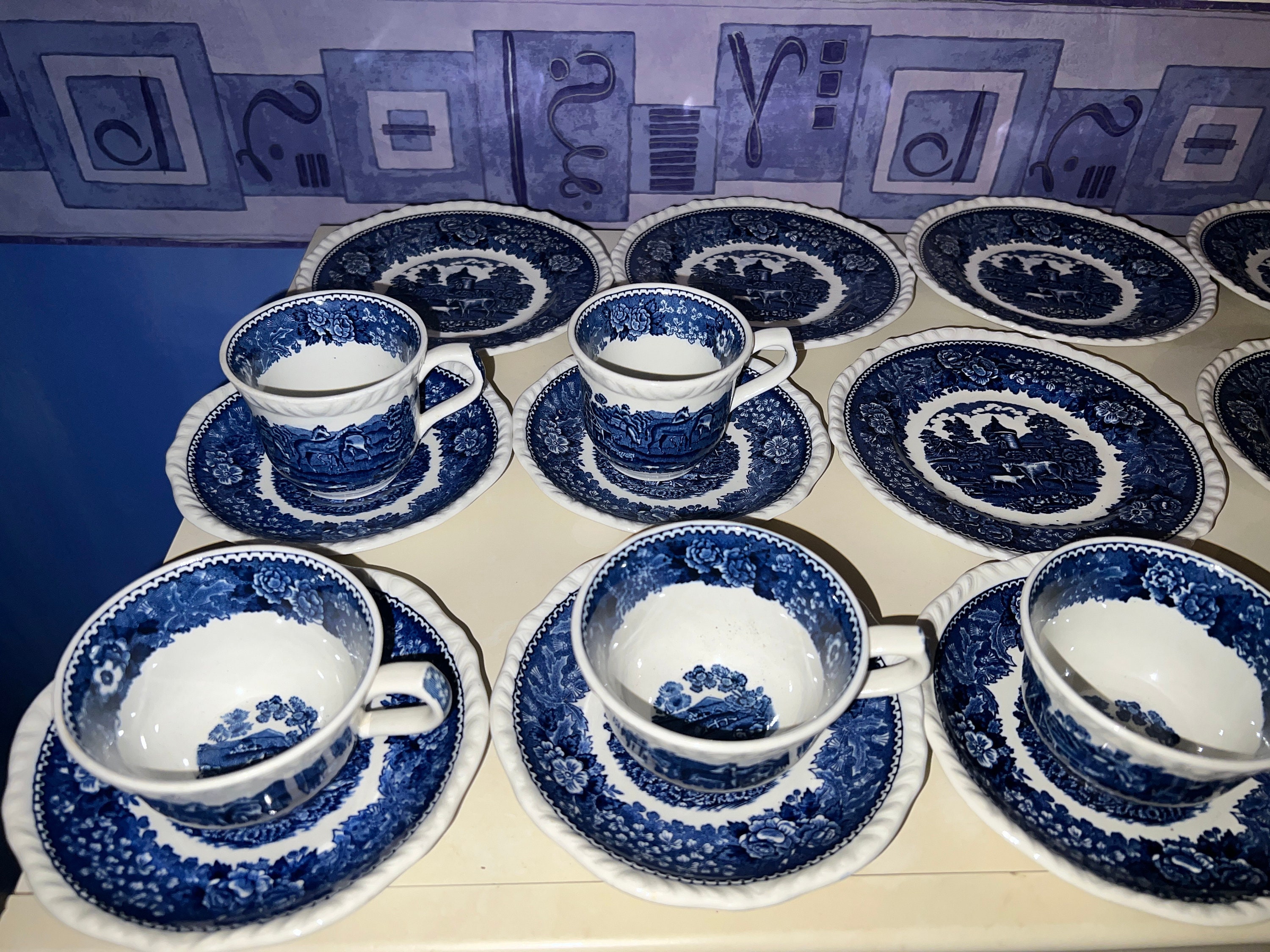 17 X Adams Ironstone English Scenic Plates Cups Saucers Blue - Etsy