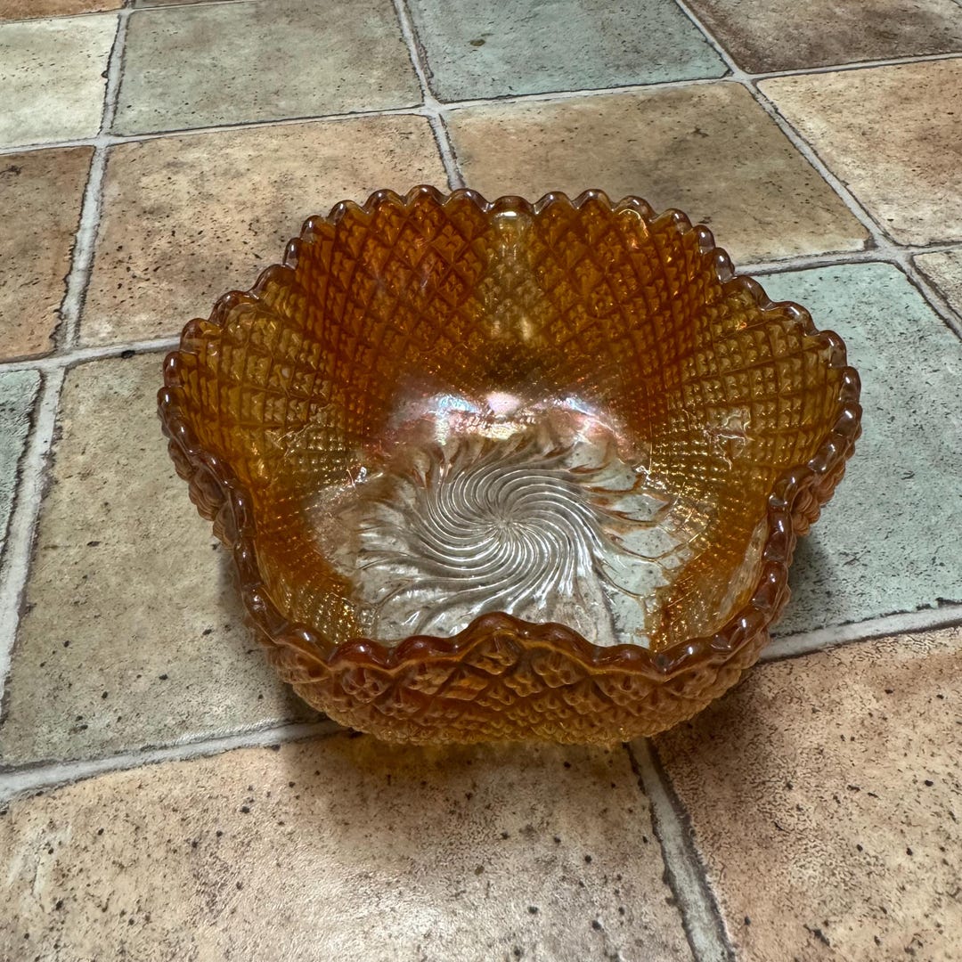 Antique Carnival Glass Sowerby Diamond Pinwheel Bowl Iridescent ...