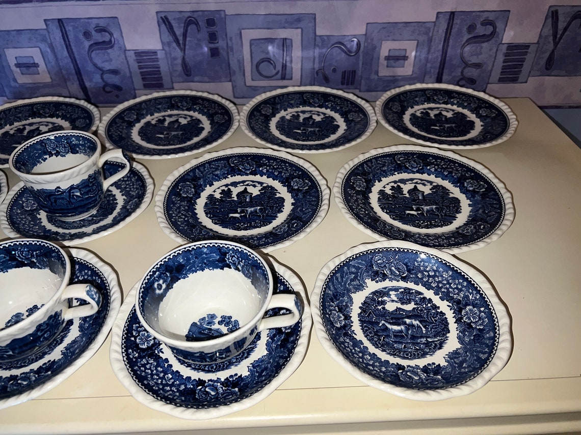 17 X Adams Ironstone English Scenic Plates Cups Saucers Blue - Etsy