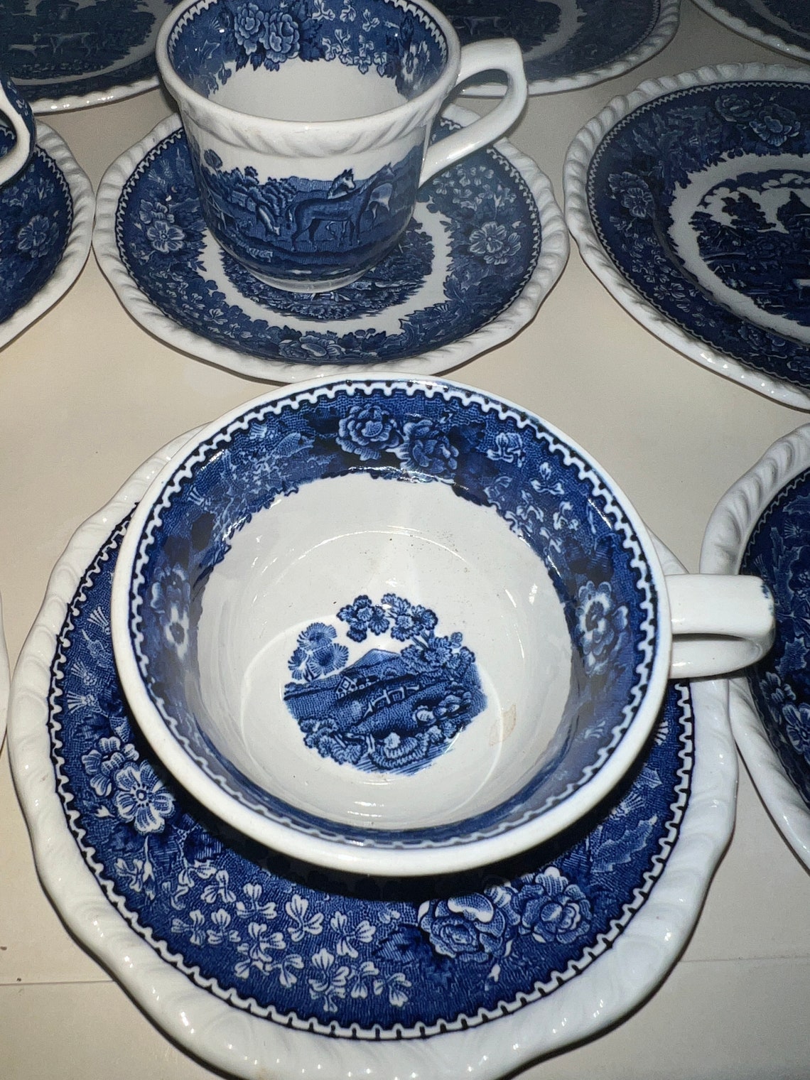 17 X Adams Ironstone English Scenic Plates Cups Saucers Blue - Etsy