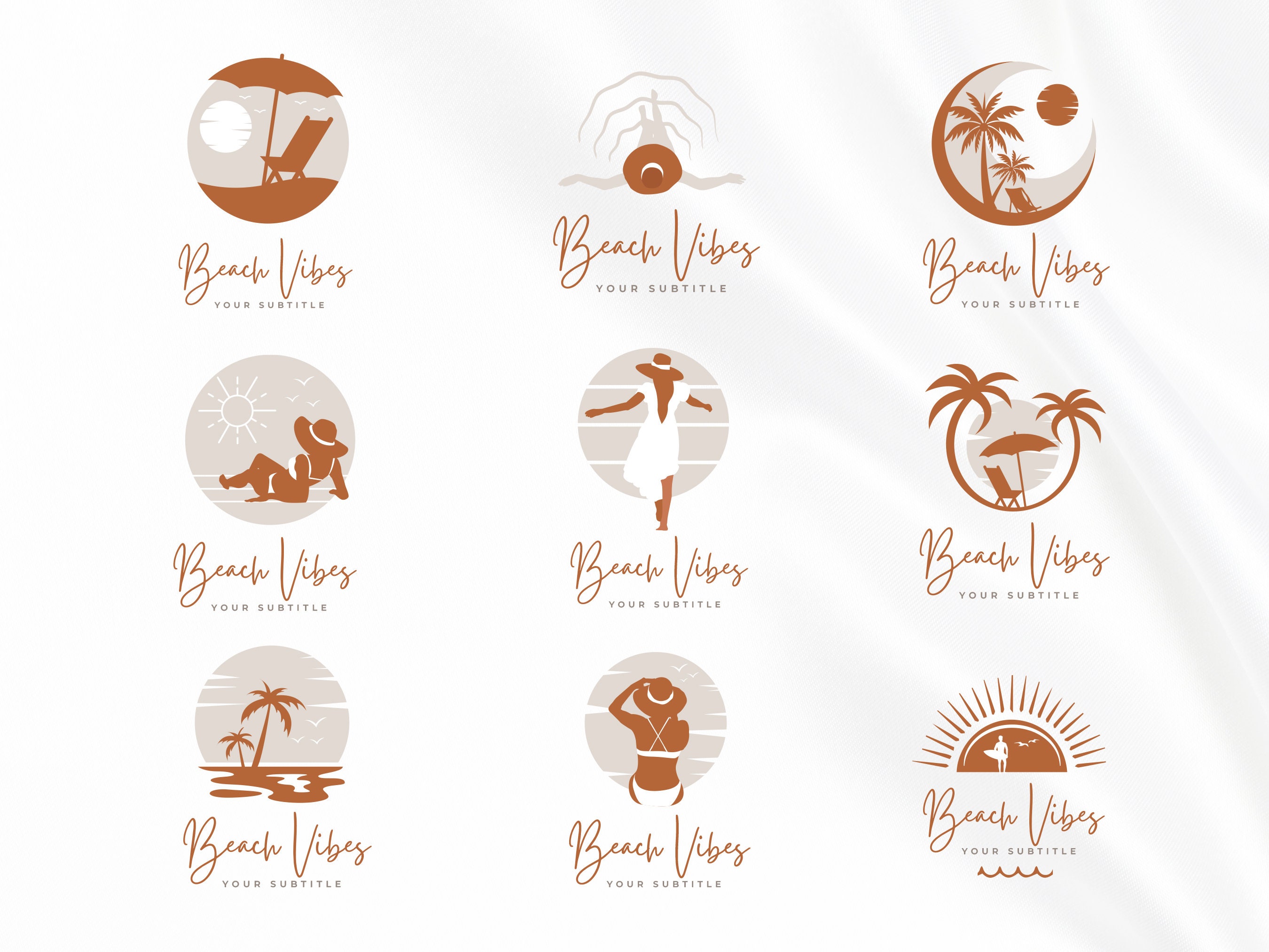 Minimal Beach Logo Template, Editable Logo, Beach Tree Logo, Brand ...