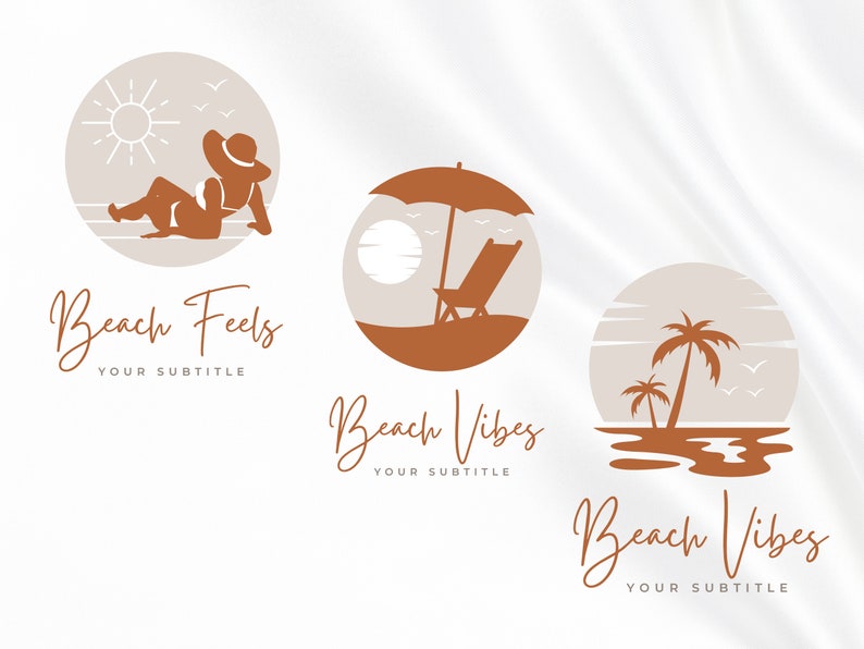 Minimal Beach Logo Template, Editable Logo, Beach Tree Logo, Brand ...