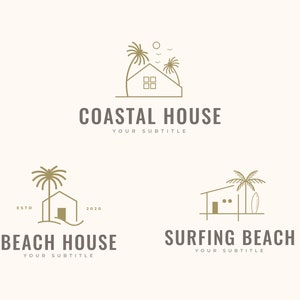 Minimal Beach House Logo Template, Editable Logo, Beach Tree Logo ...