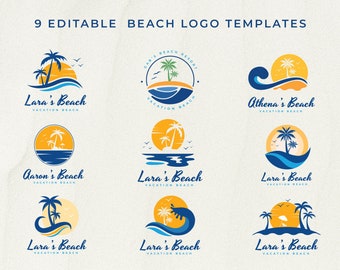 Minimal Beach Logo Template, Editable Logo, Beach Tree Logo, Brand ...