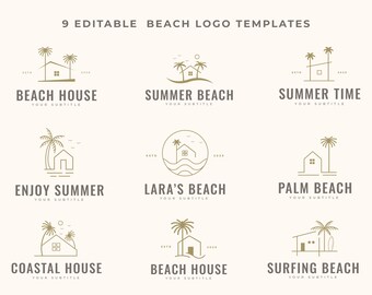 Minimal Beach Logo Template, Editable Logo, Beach Tree Logo, Brand ...