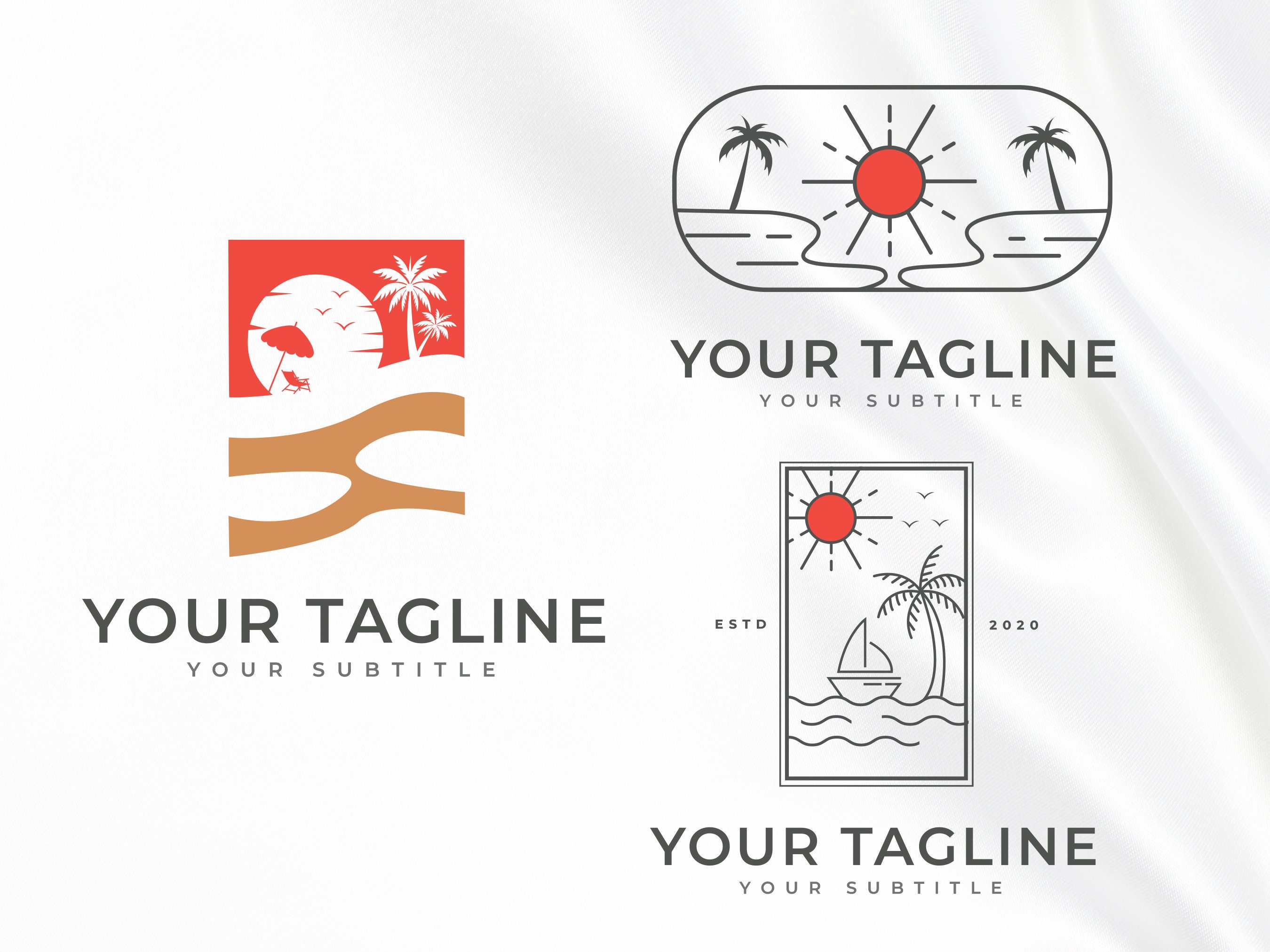Minimal Beach Logo Template, Editable Logo, Beach Tree Logo, Summer ...
