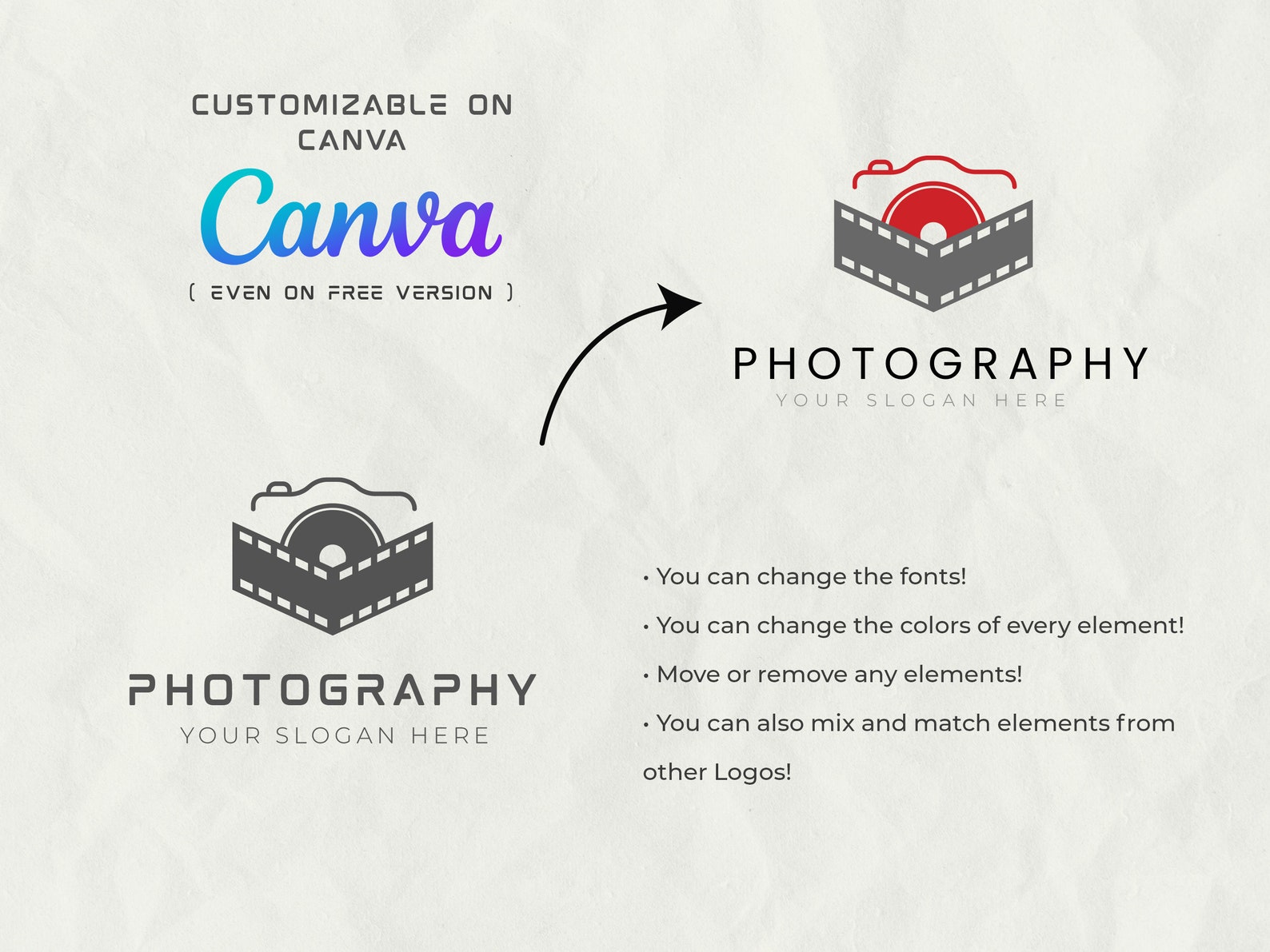 9 Minimal Photography Logo Designs, Premade Camera Logo, Editable ...
