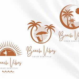 Minimal Beach Logo Template, Editable Logo, Beach Tree Logo, Brand ...