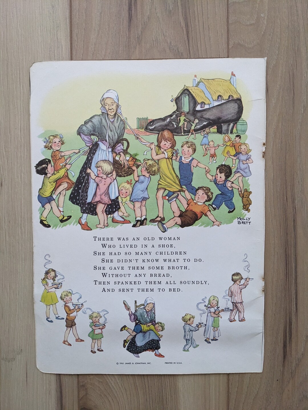 Vintage Nursery Art Jack and Jill and Old Woman in a Shoe 2 Sided ...