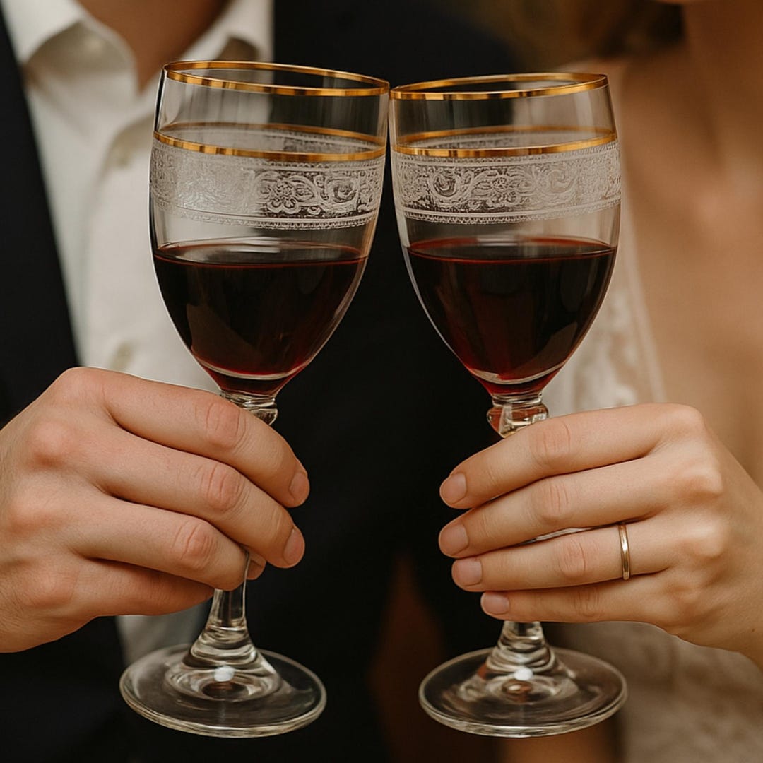 Vintage Etched Crystal Wine Goblets | Set of 2 Elegant Stemware With ...