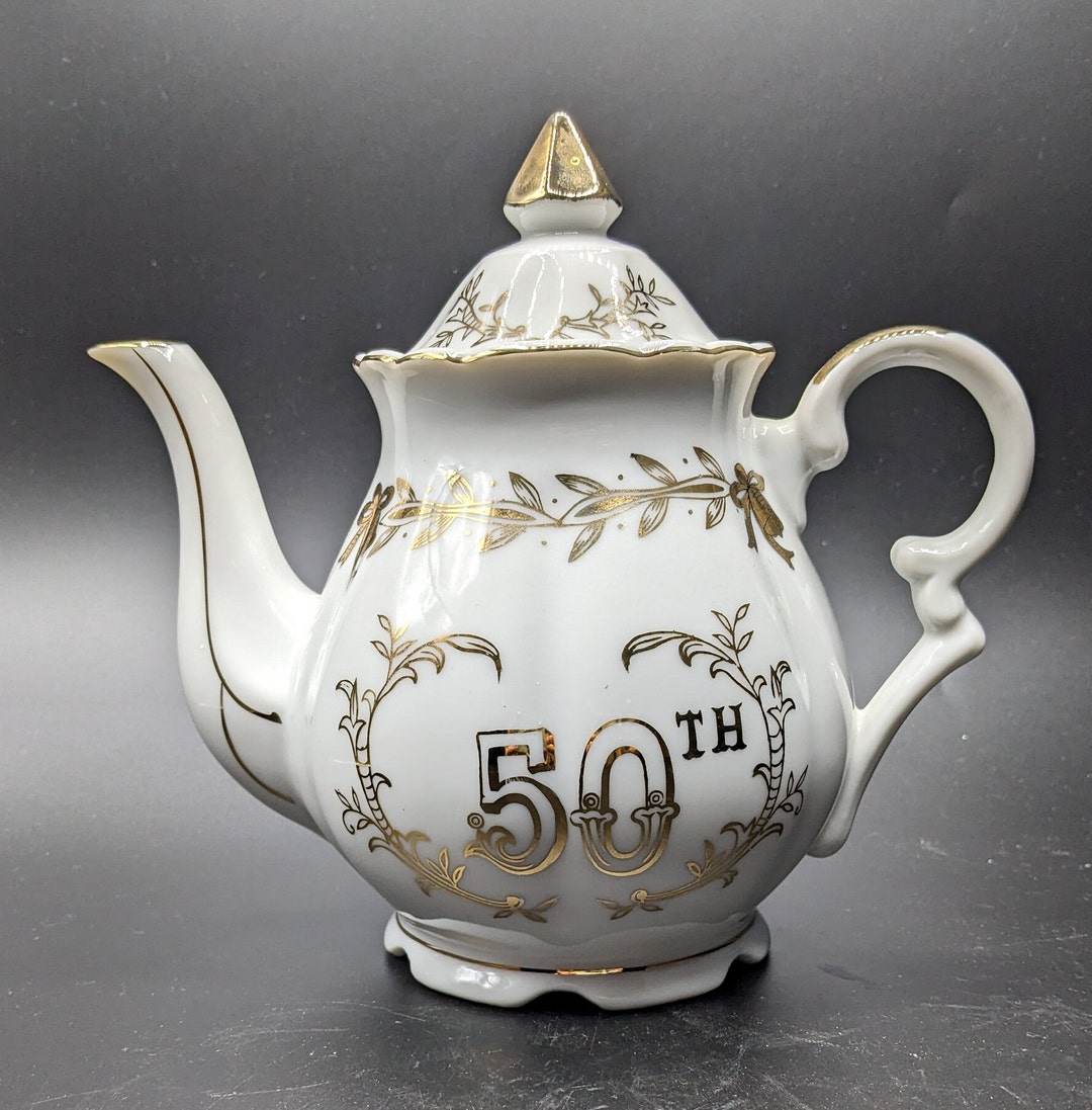 Vintage Lefton 50th Anniversary Teapot | Elegant White Porcelain With ...