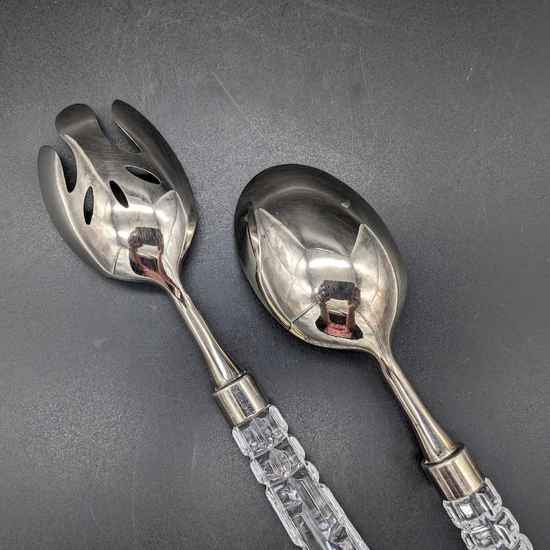 Vintage Godinger Crystal Salad Serving Set | Silver Plate Fork & Spoon ...