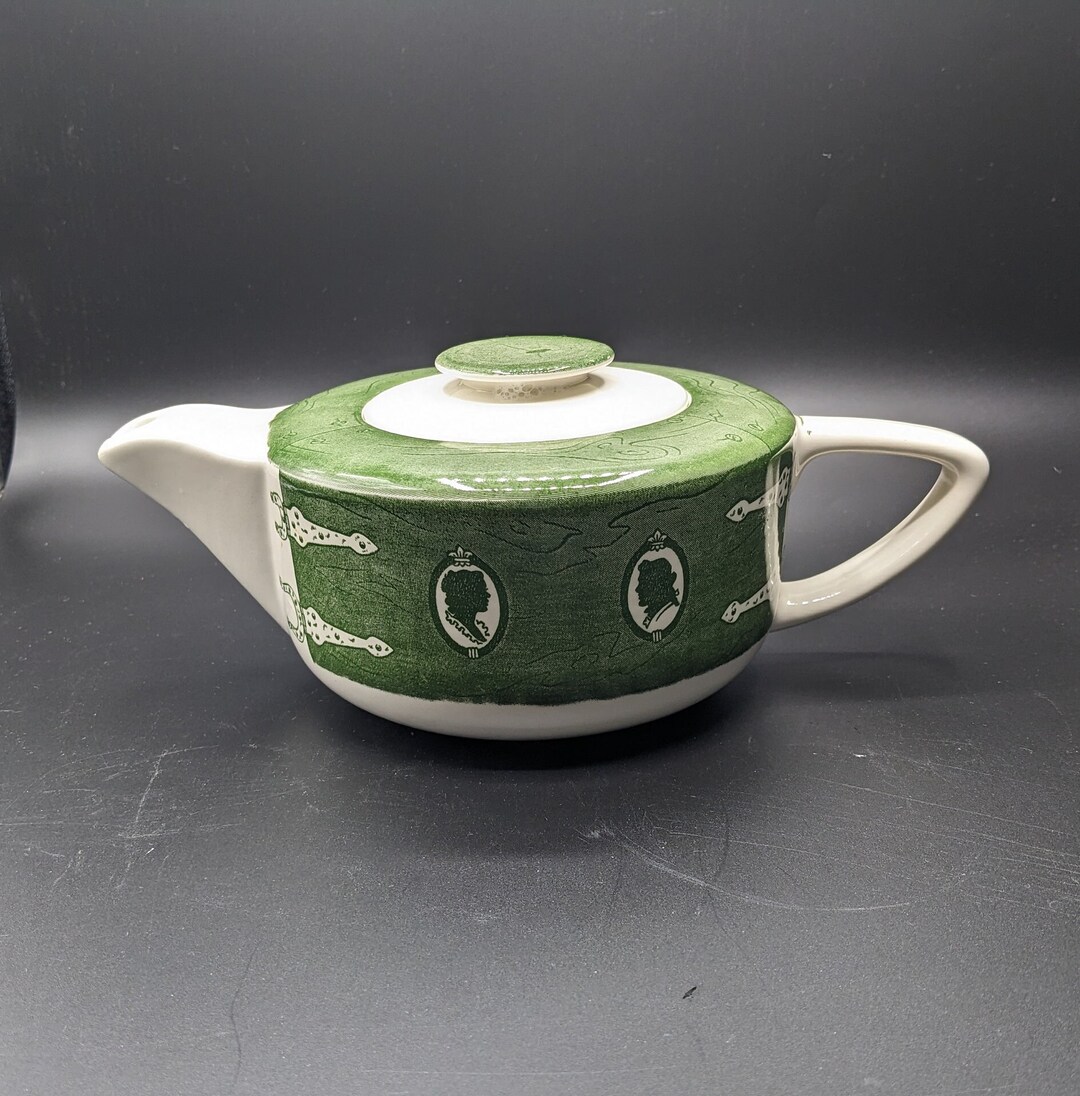 Vintage Colonial Homestead Teapot Green Royal China Company Americana ...